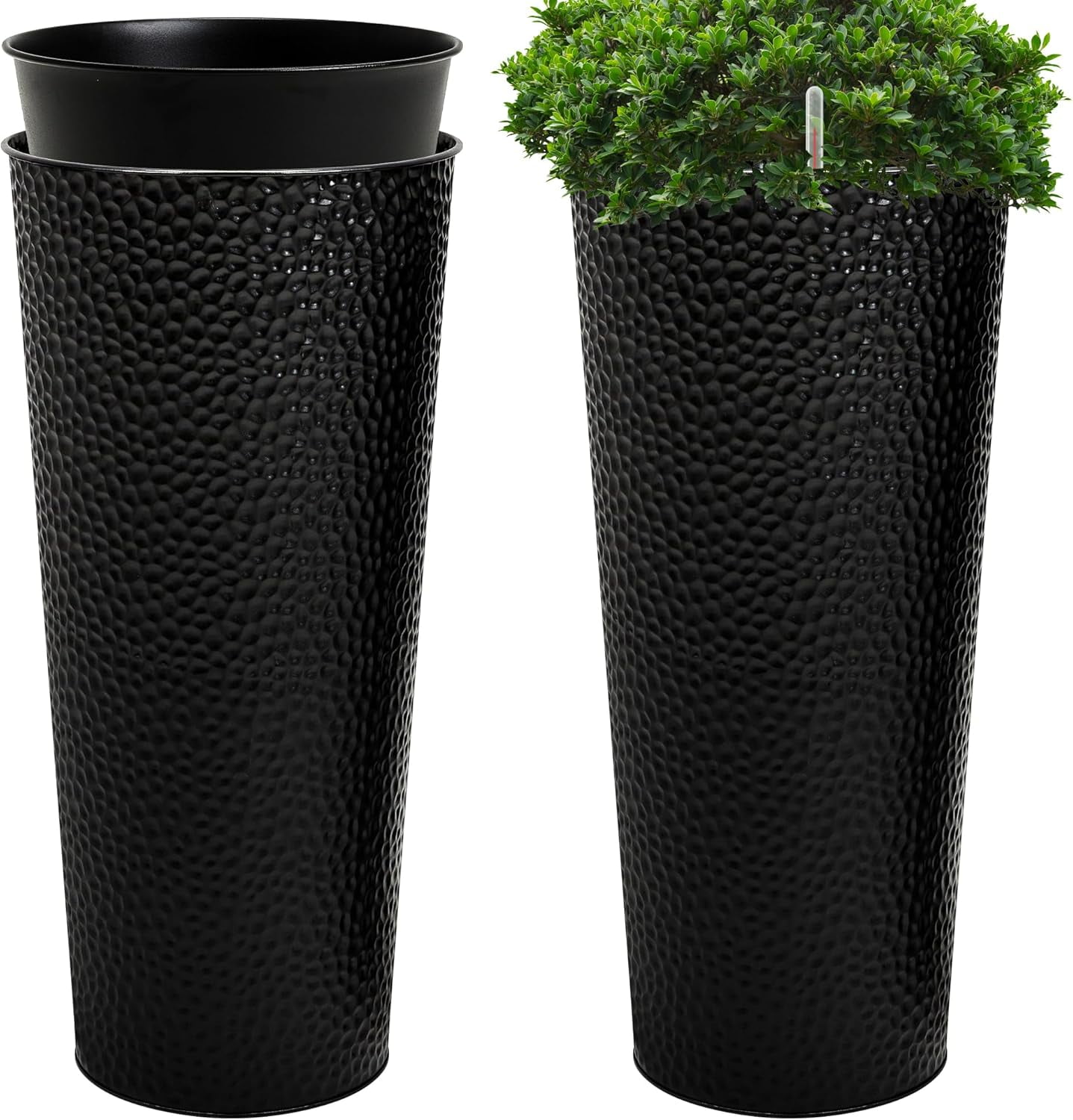 25" H. Metal Hand-Hammered Planters with Inner Pots 2-Pack, Bronze ...