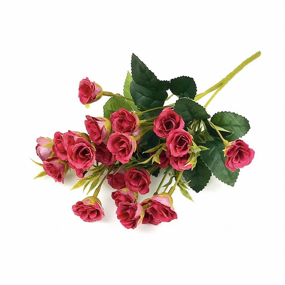 25 Head Small Rose Bouquet - Artificial Silk Flowers Bunch With Leaves ...