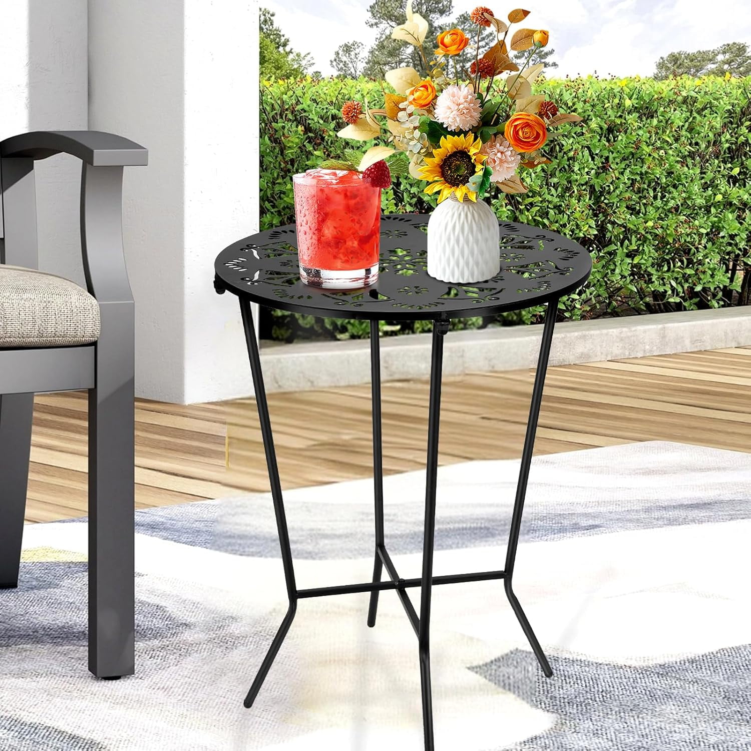 25" Height Side Table, 18inch Round Metal Outdoor Patio Bistro Table ...