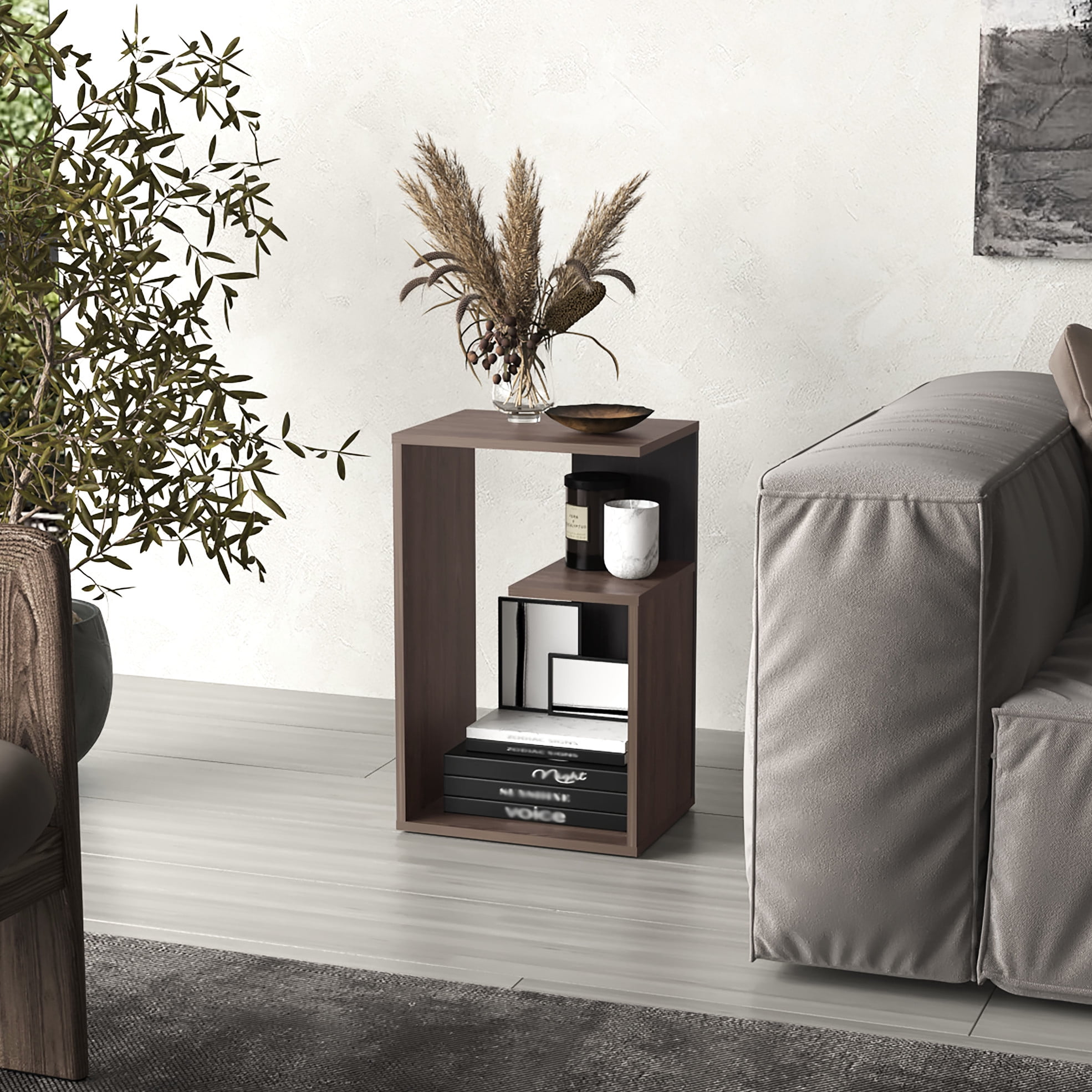 25" High 3 Table, Dark Walnut - Black . And Functional For Living Room ...