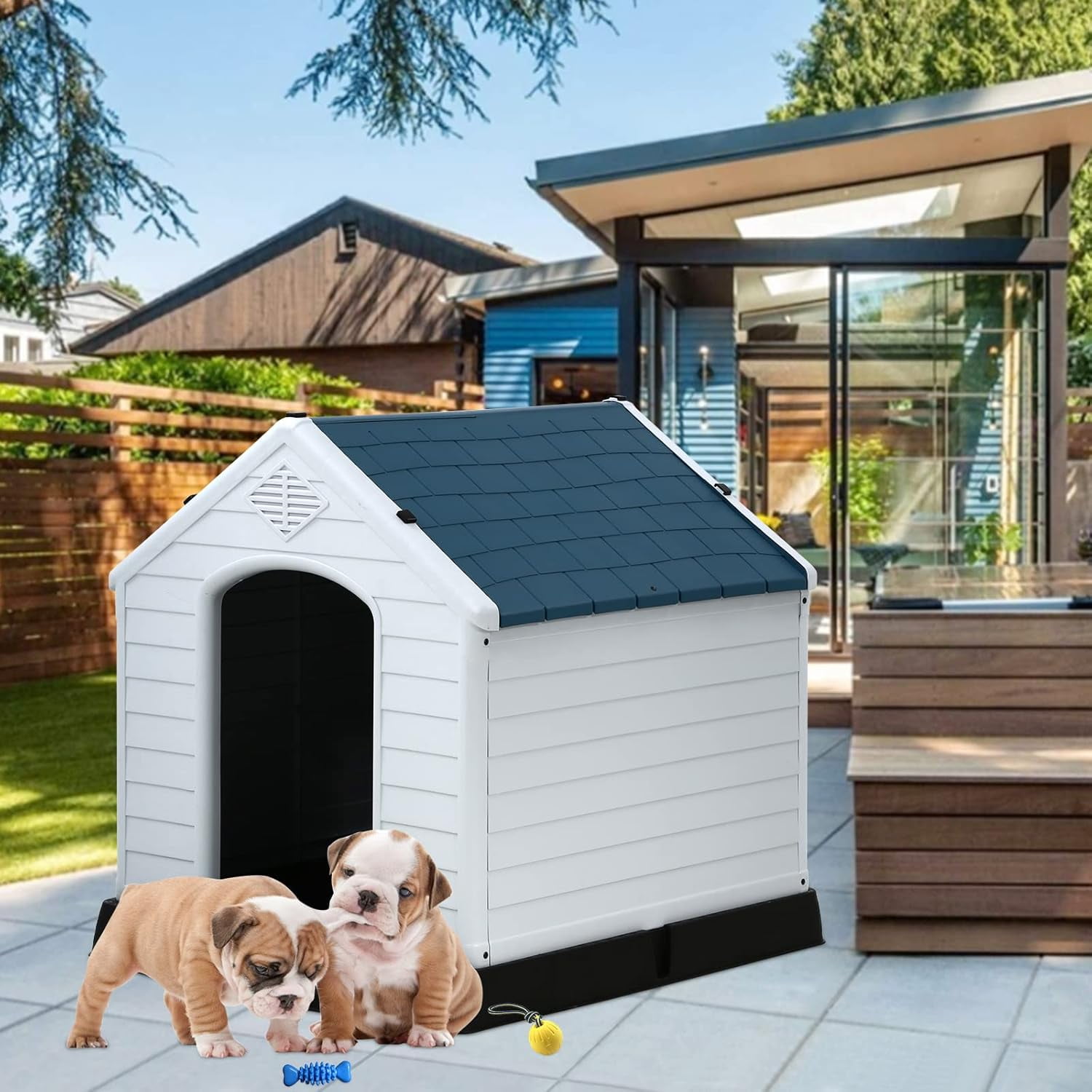 25" High Indoor Outdoor Dog House Dog Home Plastic Waterproof Dog House ...