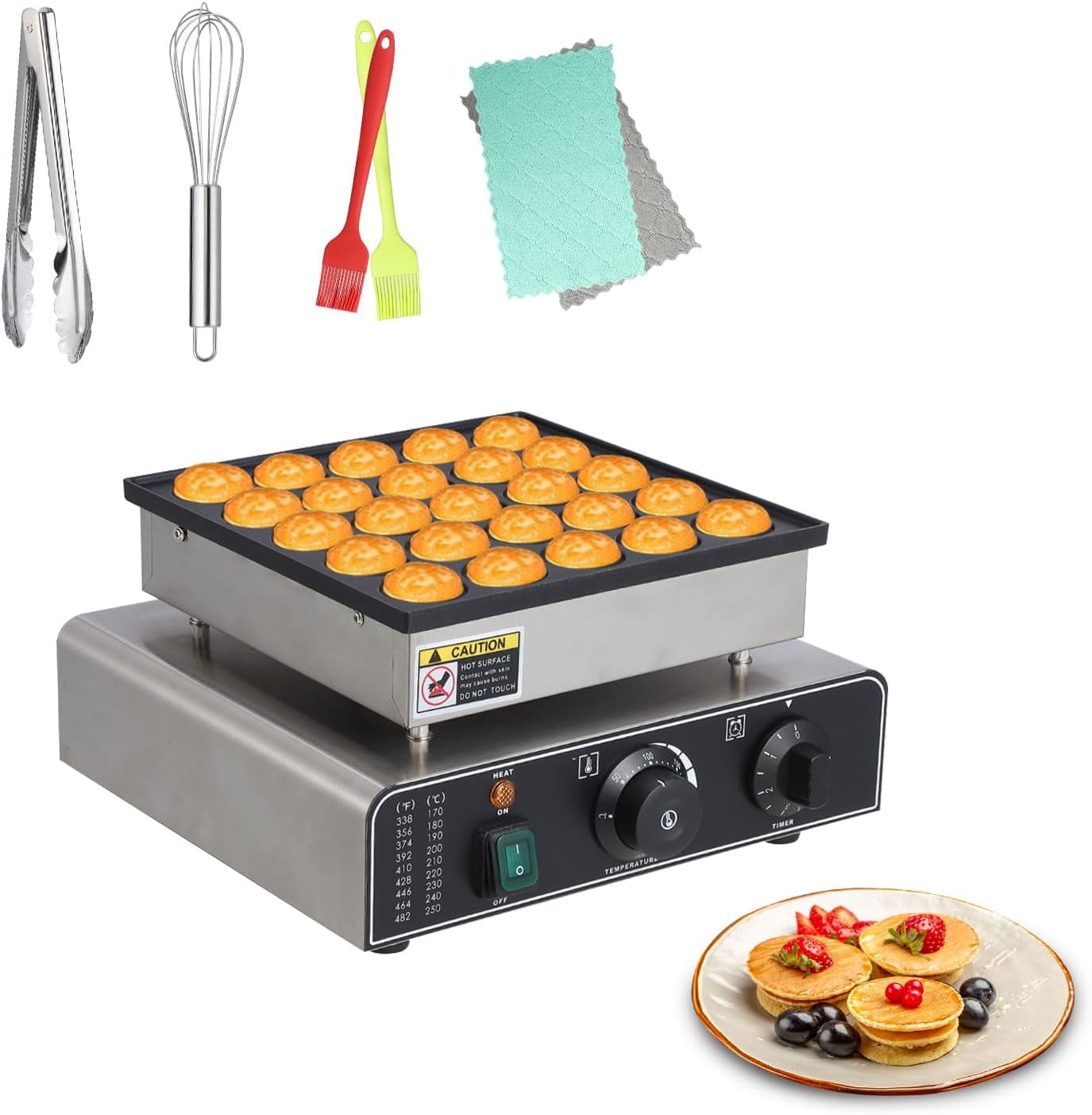 25 Hole Mini Dutch Pancake Maker - Commercial Electric Muffin and ...