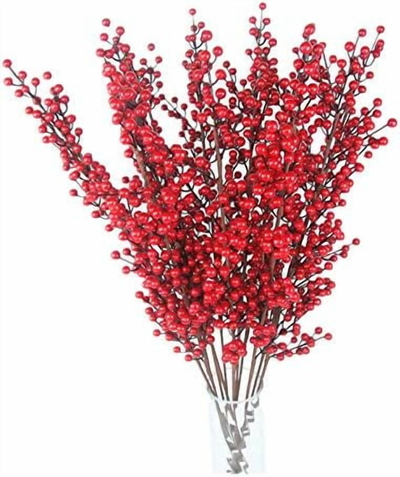 25 Inch Artificial Red Berry Stems Branches,Faux Berries Fake Flower ...