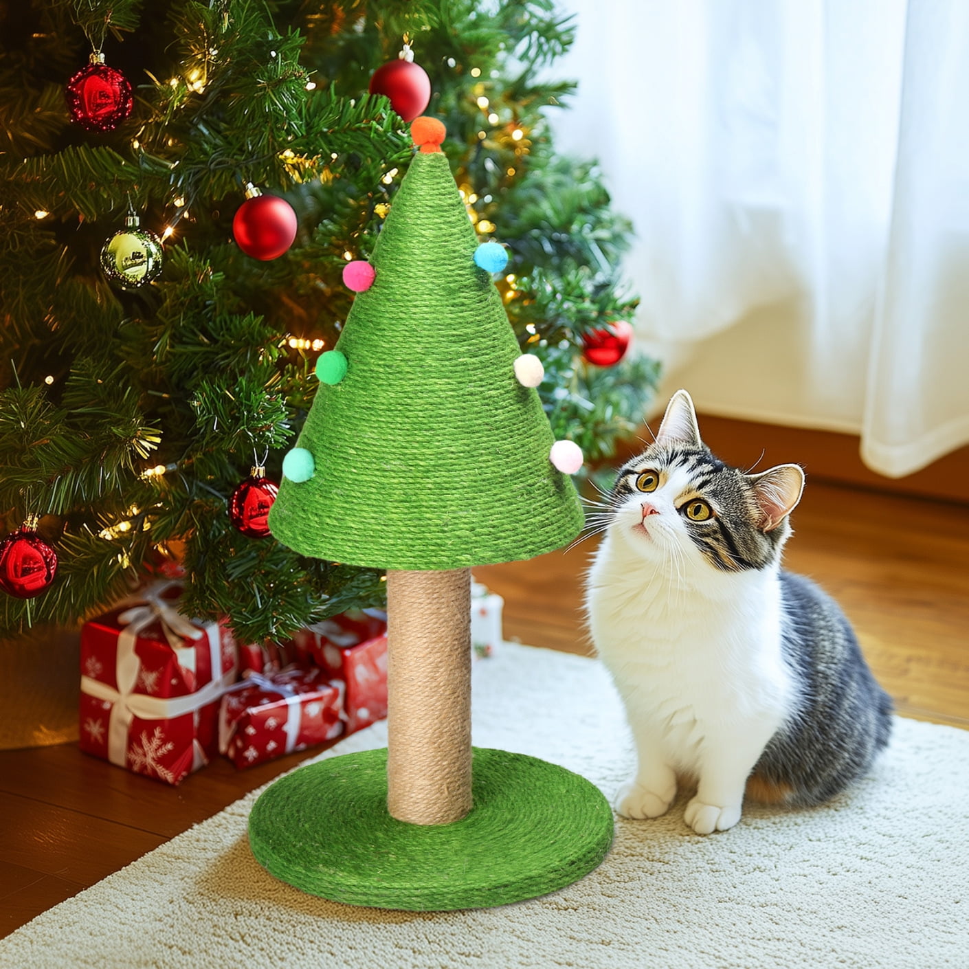 25-Inch Christmas Tree Scratching Post, Cute Cat Scratcher with Natural ...