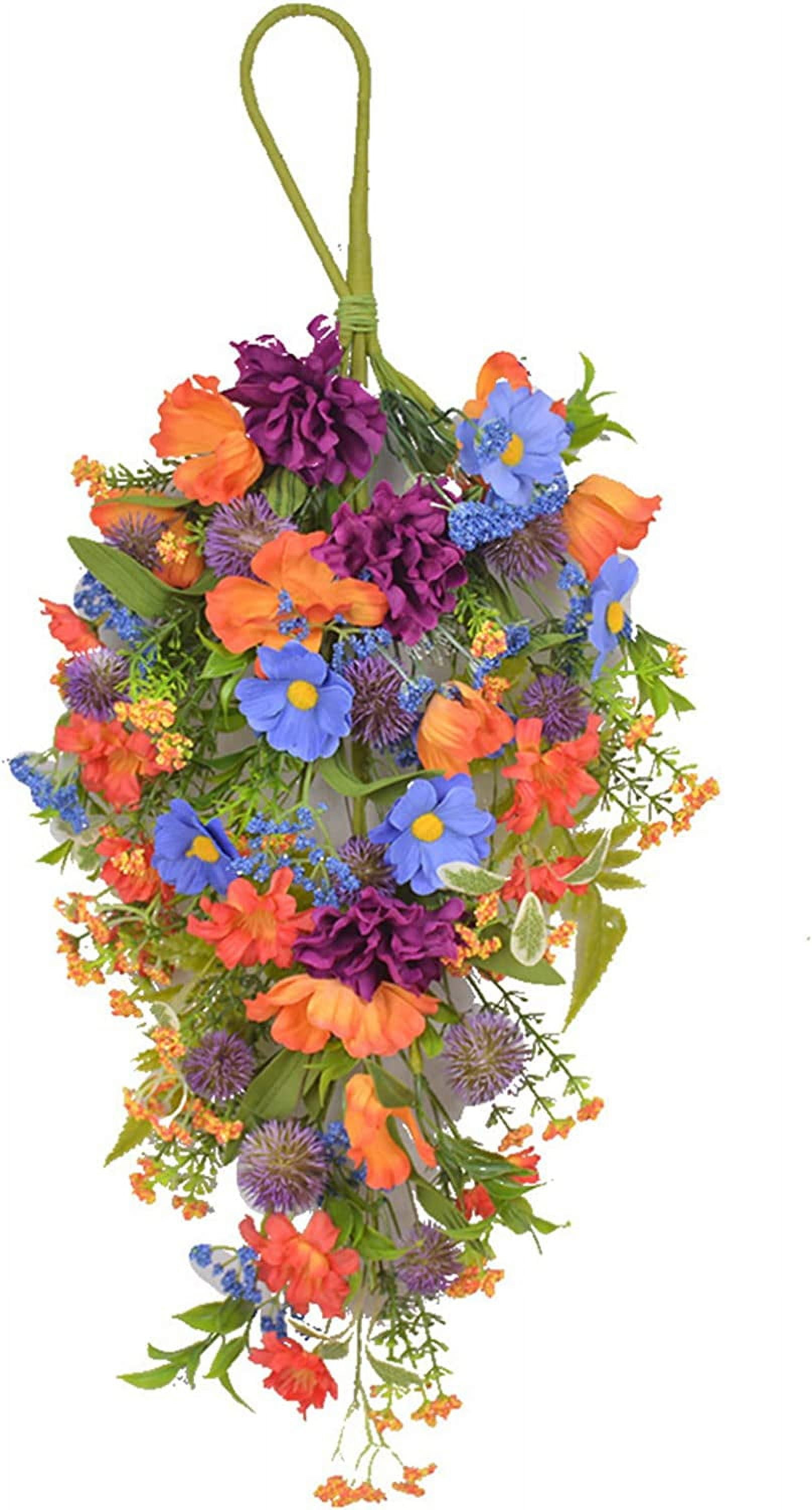 25 Inch Daisy and Wild Flower Teardrop Wreath for Front Door,Spring ...