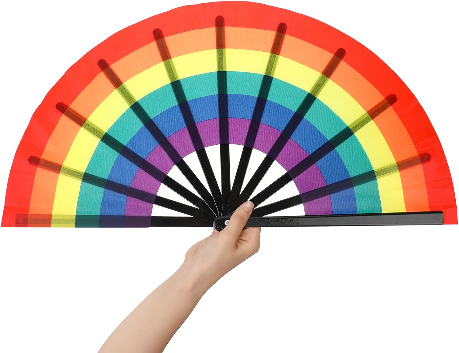25 Inch Large Hand Fan, Big Rainbow Hand Fan,Nylon-Cloth Folding Hand ...