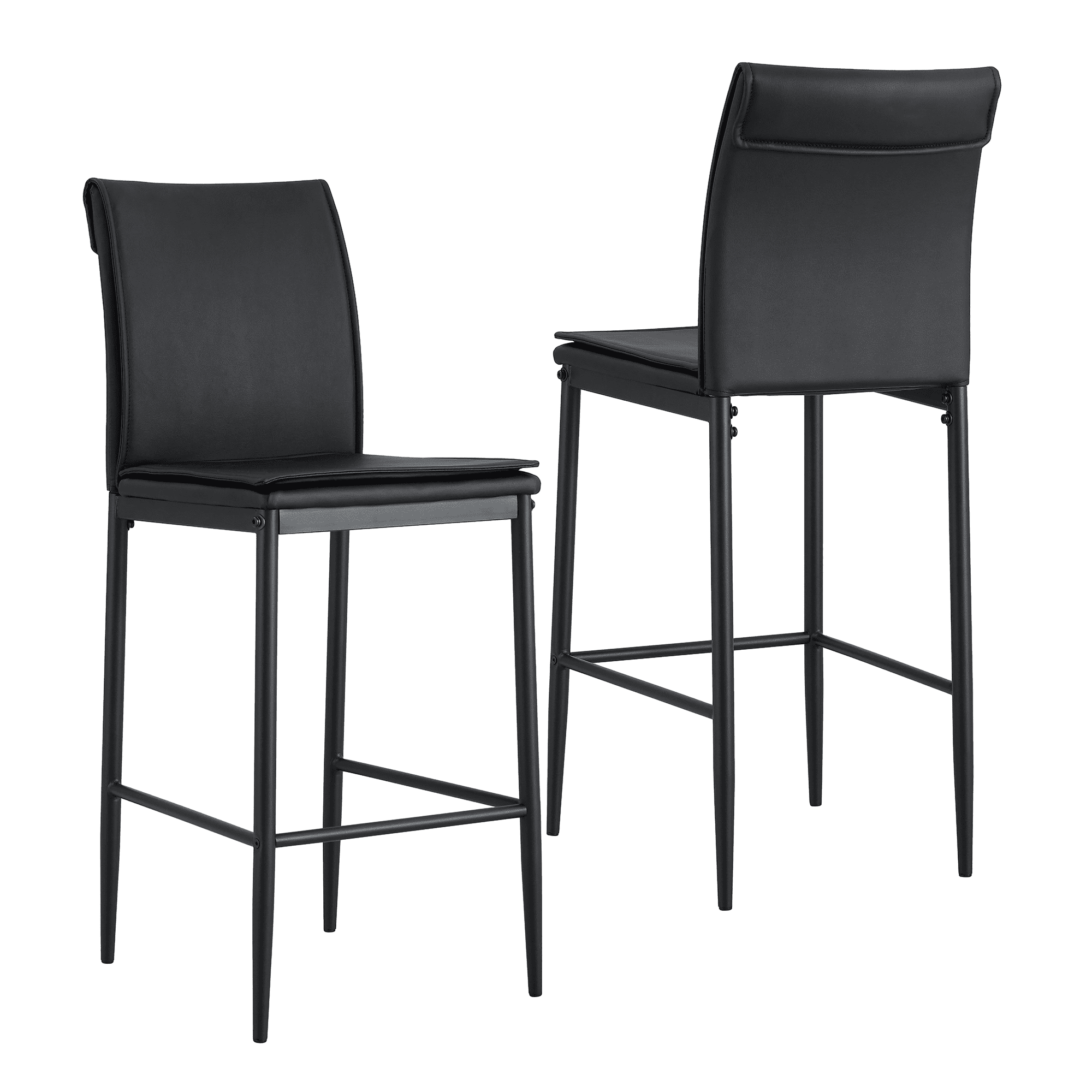 25 Inch Leather Counter Height Chair, Dining Chair with Black Metal ...