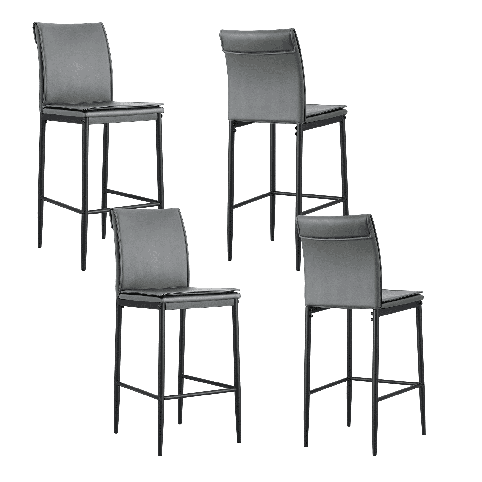 25 Inch Leather Counter Height Chair, Dining Chair with Black Metal ...
