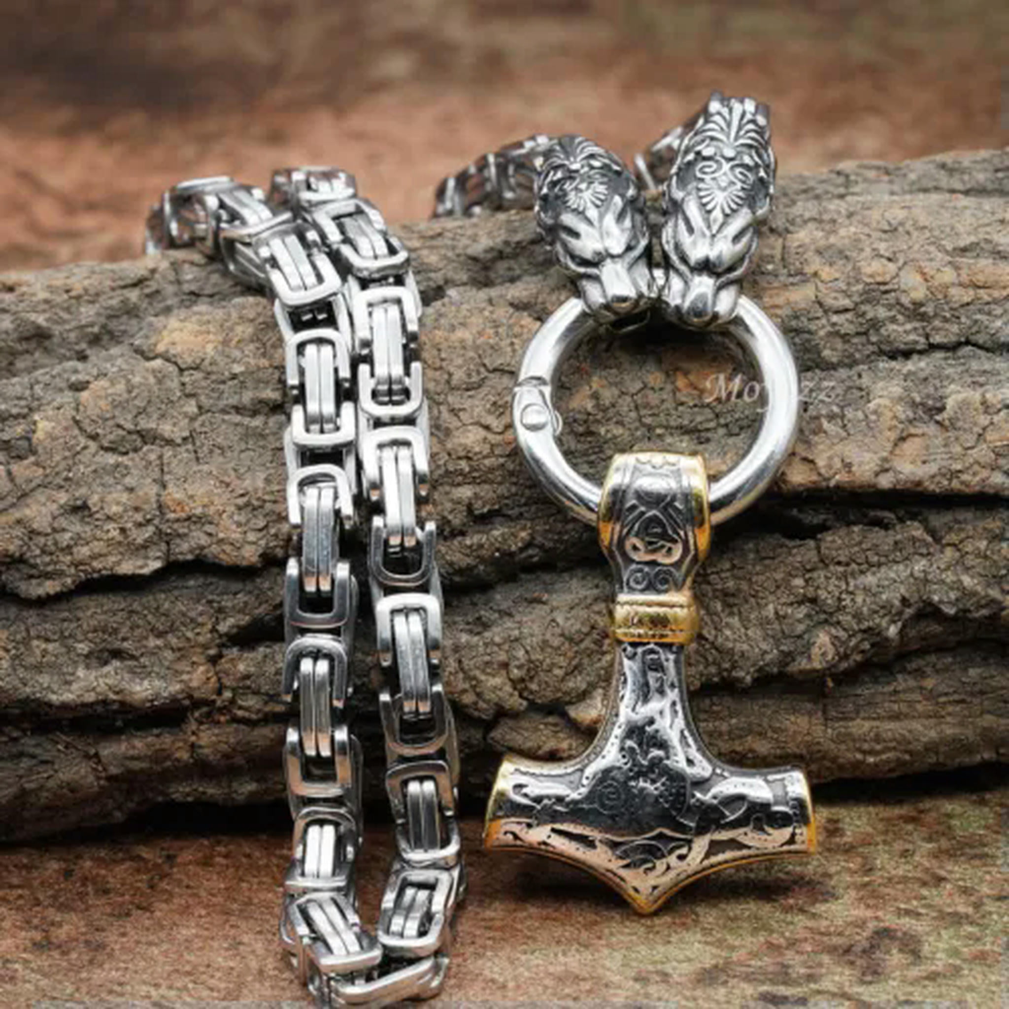 25 Inch Mens 3D Gold Heavy Stainless Steel Thors Hammer Pendant ...