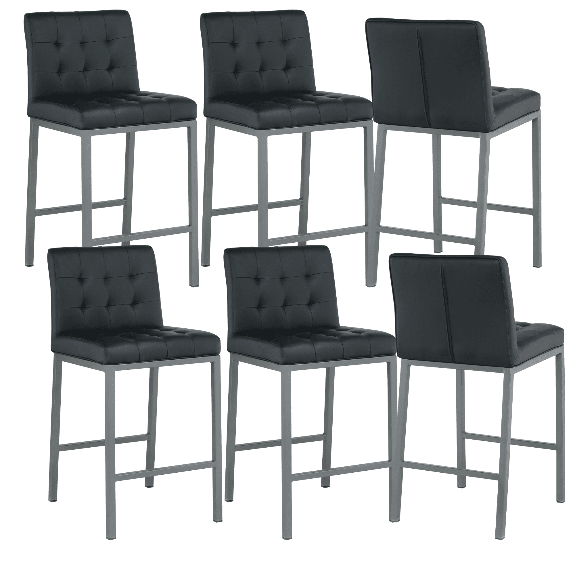 25 Inch PU Kitchen Counter Chair, Dining Chair with Grey Metal Legs ...