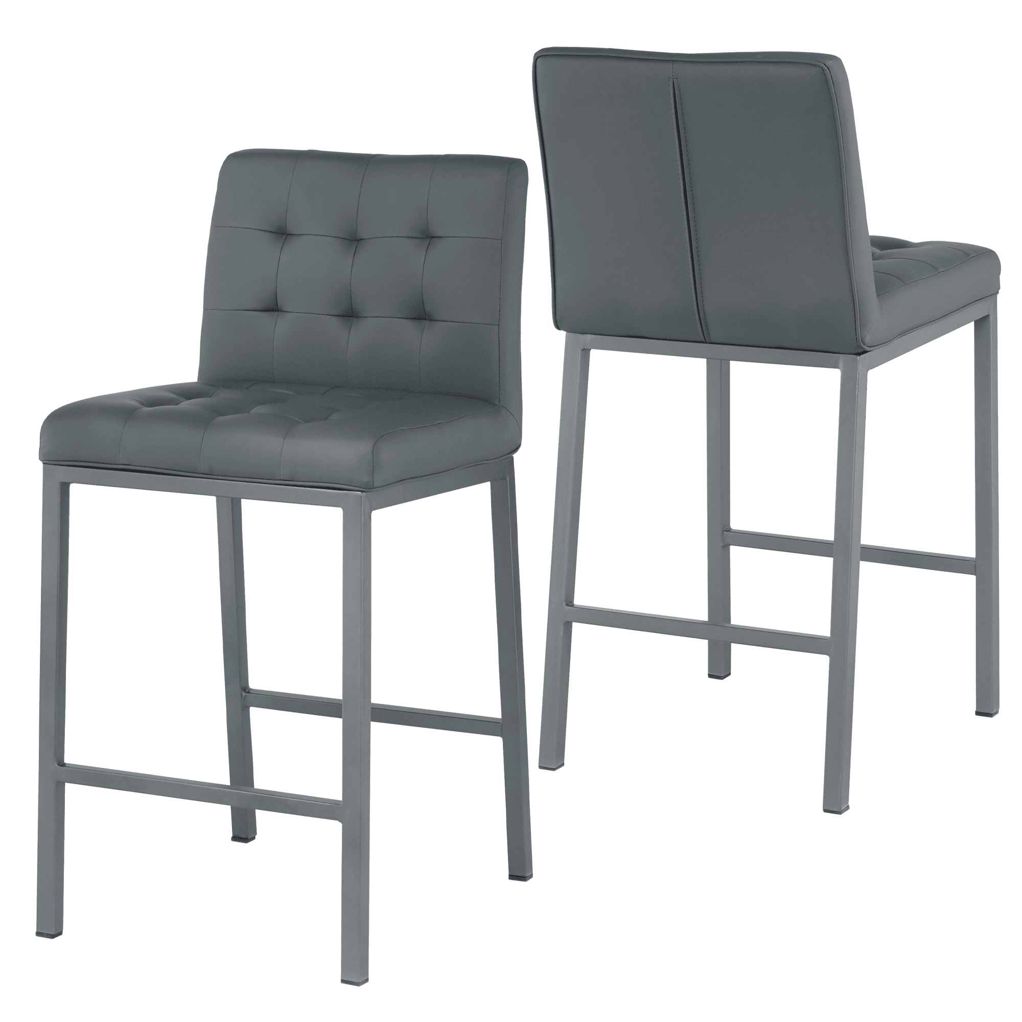 25 Inch PU Kitchen Counter Chair, Dining Chair with Grey Metal Legs, Simple Bar Stool ...