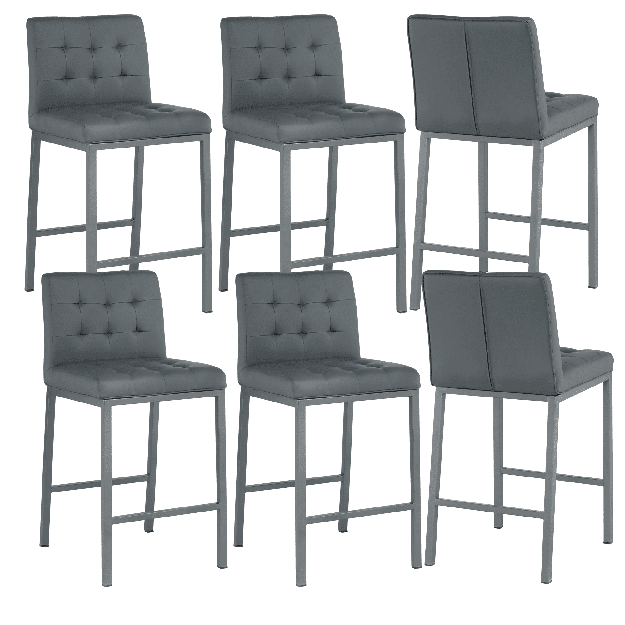 25 Inch PU Kitchen Counter Chair, Dining Chair with Grey Metal Legs ...