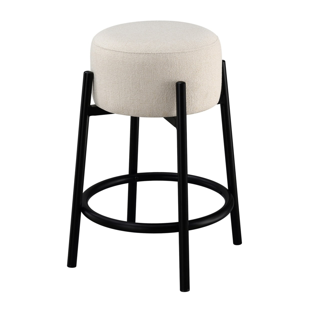 25 Inch Set of 2 Round Counter Height Stools Black White Fabric Pouf ...