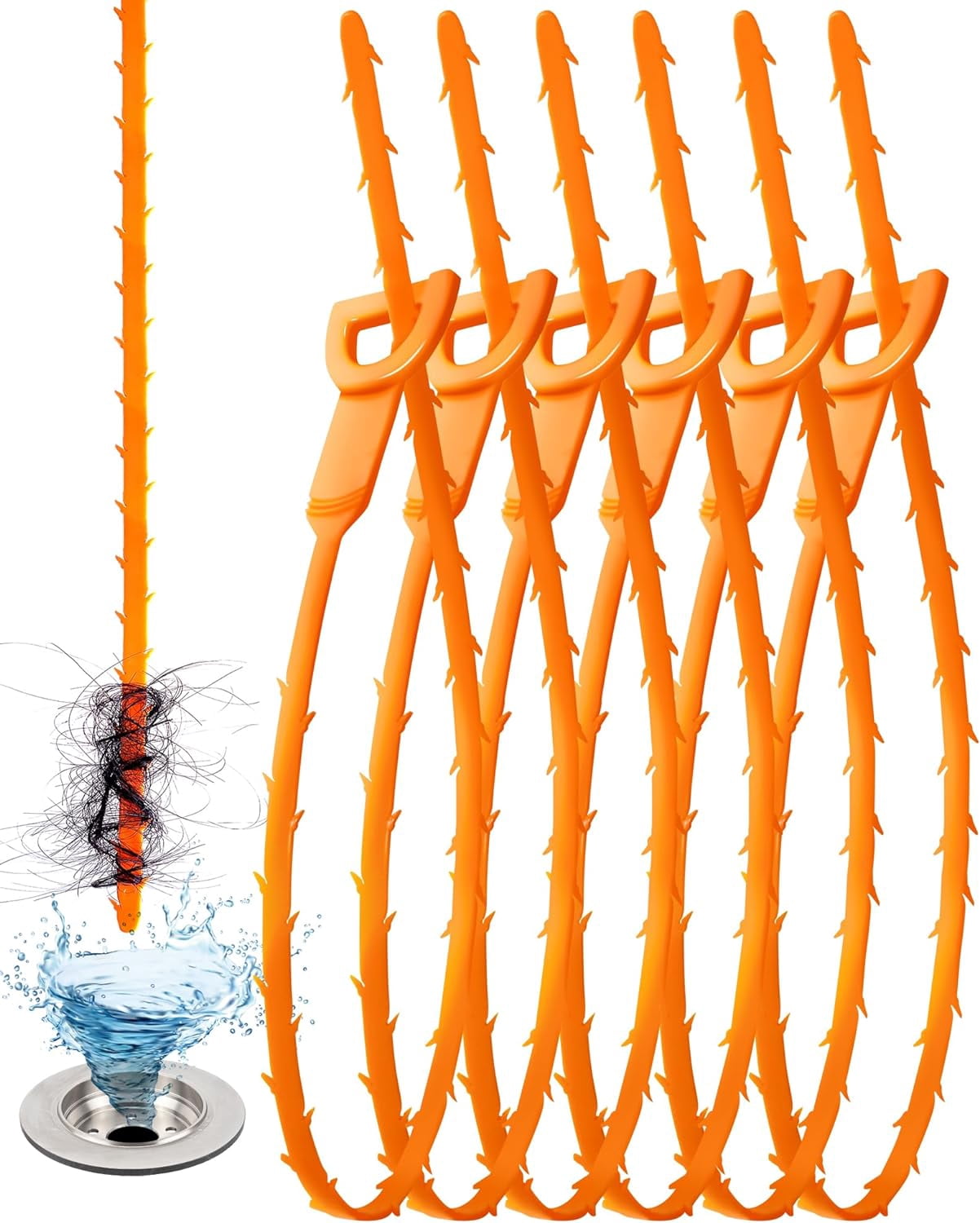 25 Inch Sink Snake Drain Clog Remover Tool,6 Pack Cleaner Hair Tool ...