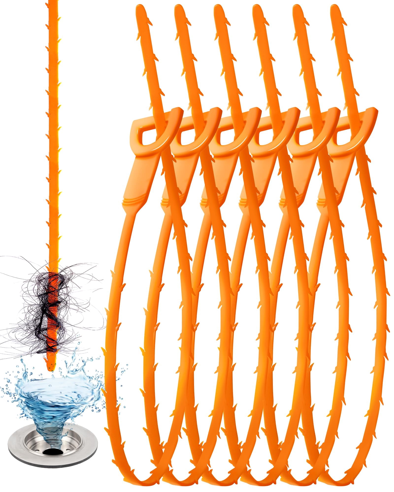 25 Inch Sink Snake Drain Clog Remover Tool,6 Pack Drain Cleaner Hair ...