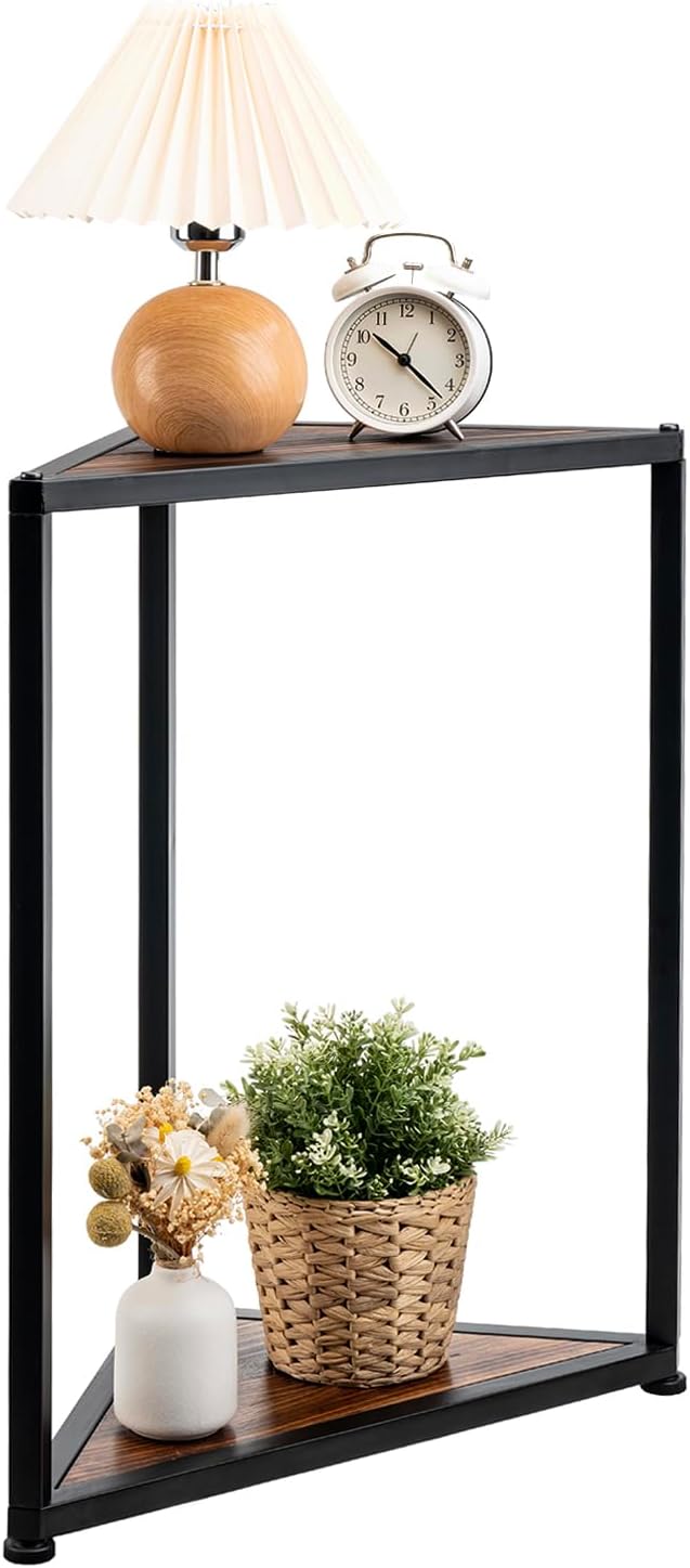25 Inch Tall Corner Side End Table, 2 Tier Rustic Burnt Solid Wood ...
