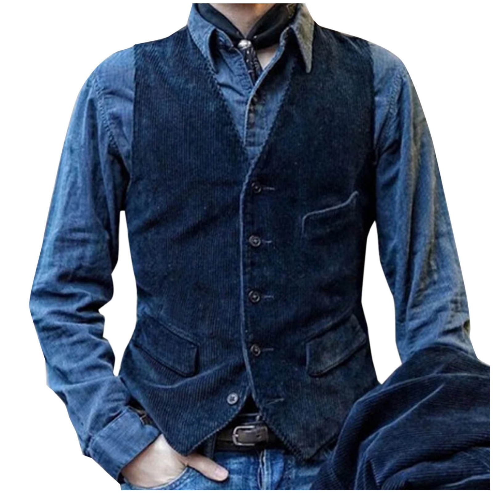 qolati Mens Corduroy Suit Vest Slim Fit V Neck Button Down Blazers Vest ...