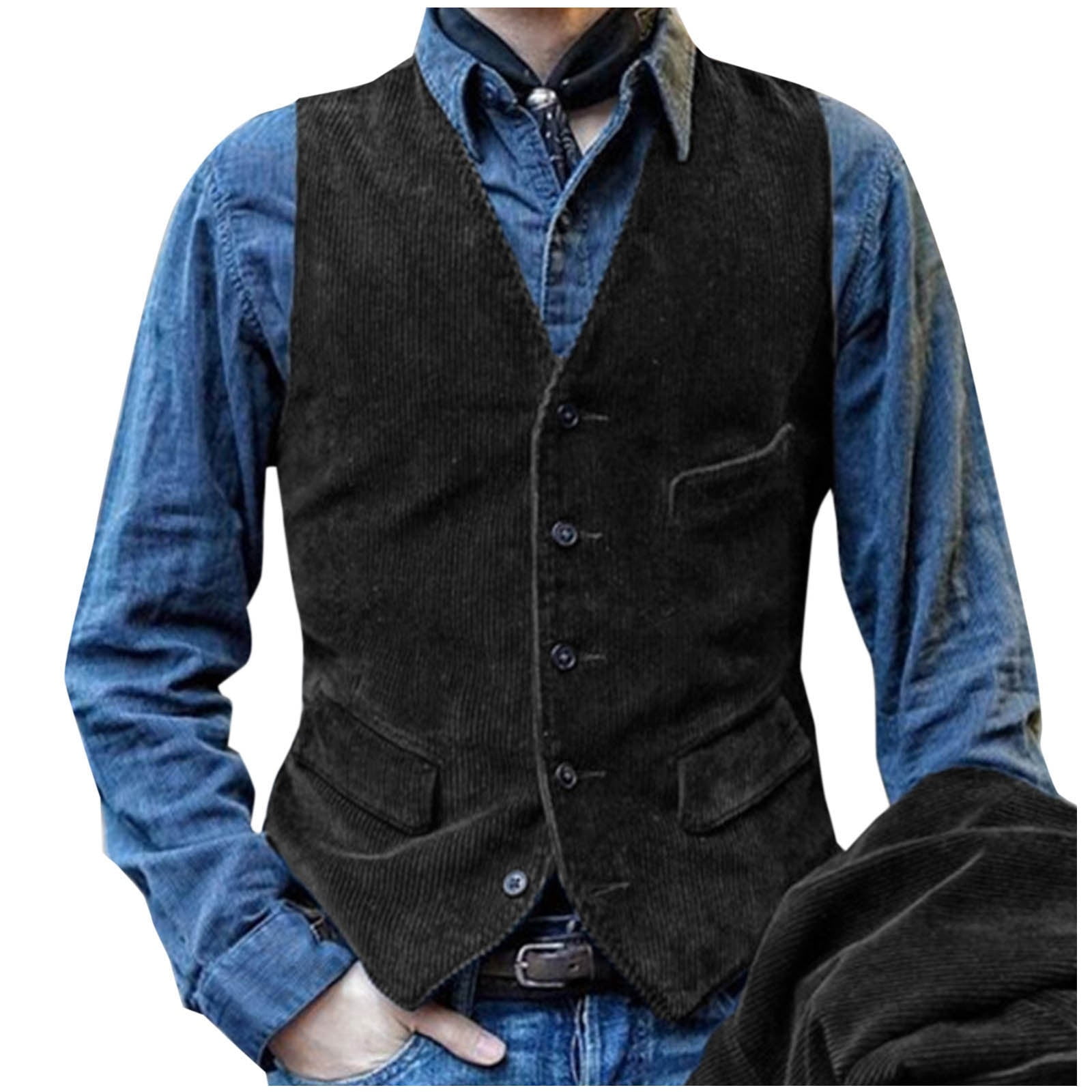 Under $25 Jackets qolati Mens Corduroy Suit Vest Slim Fit V Neck Button ...