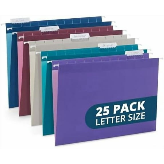 25 Jewel Tone Hanging File Folders Letter Size with Tabs, Reinforced ...