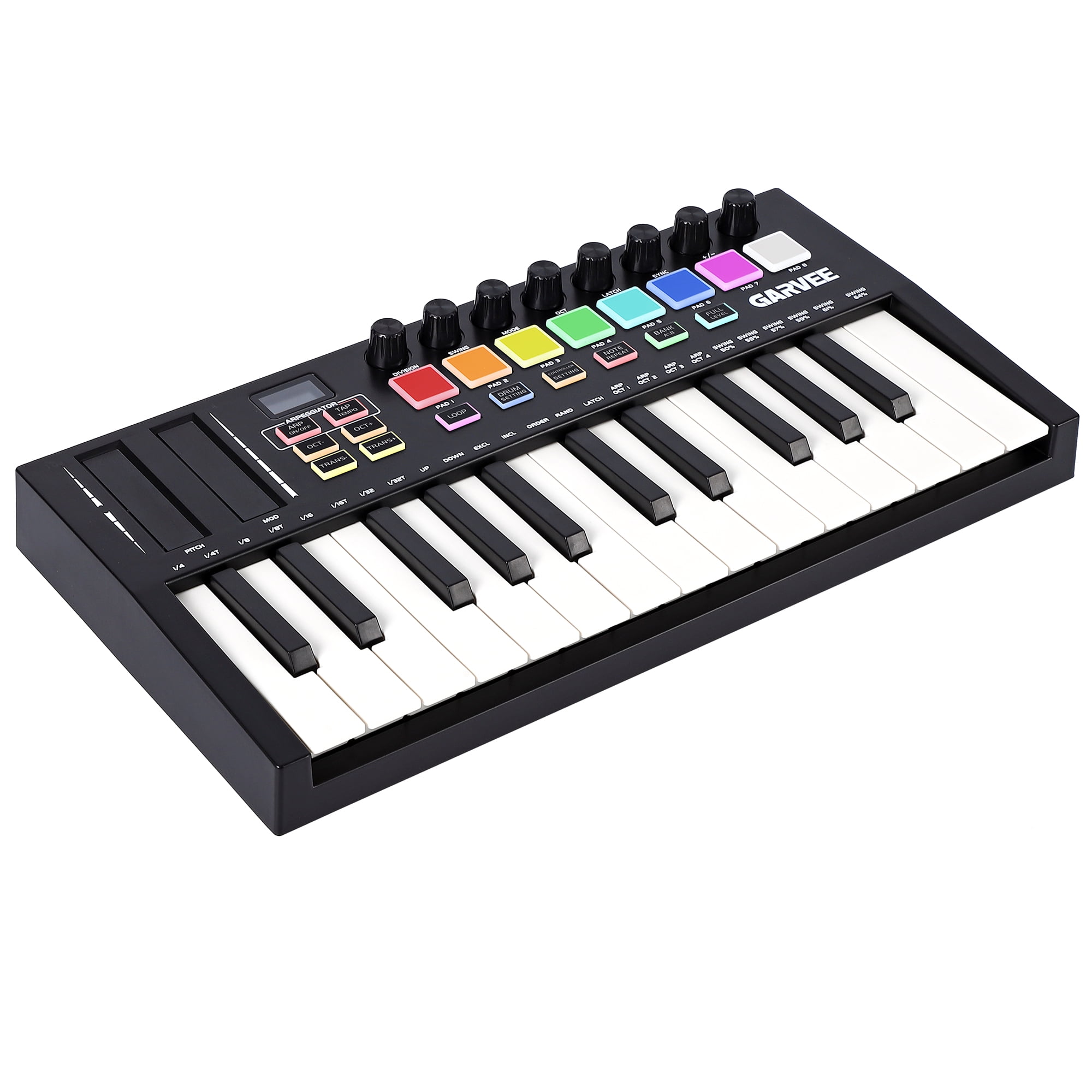 25-Key Half-Weight MIDI Keyboard Controller with 8 Backlit Drum Pads &8 ...