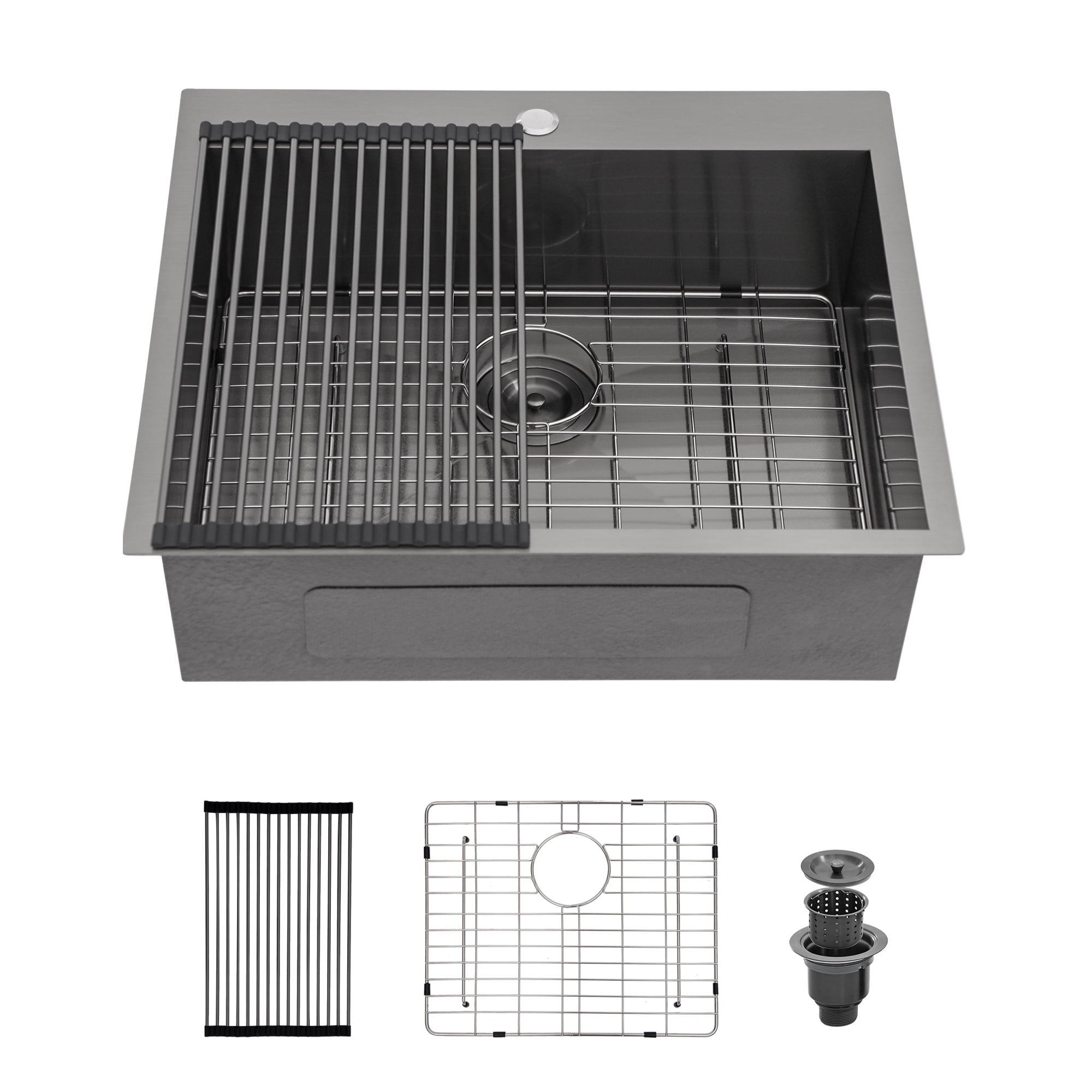 25 Kitchen Sink Drop In- 25X22 Gunmetal Black Drop In Topmount 18 Gauge ...