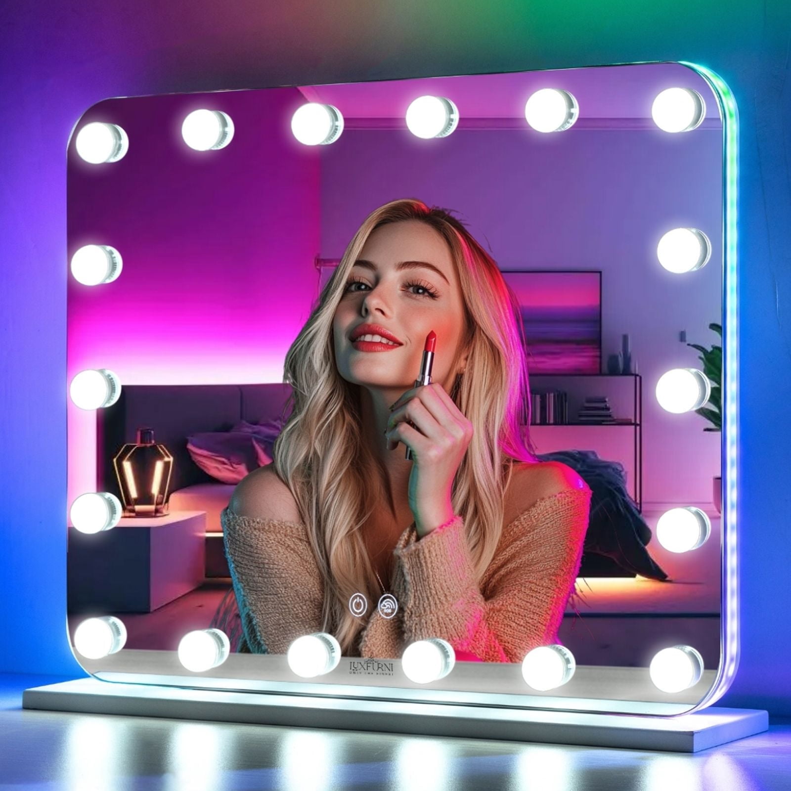 25" L x 21" W Vanity Mirror with Lights, Makeup Mirror with RGB Color ...