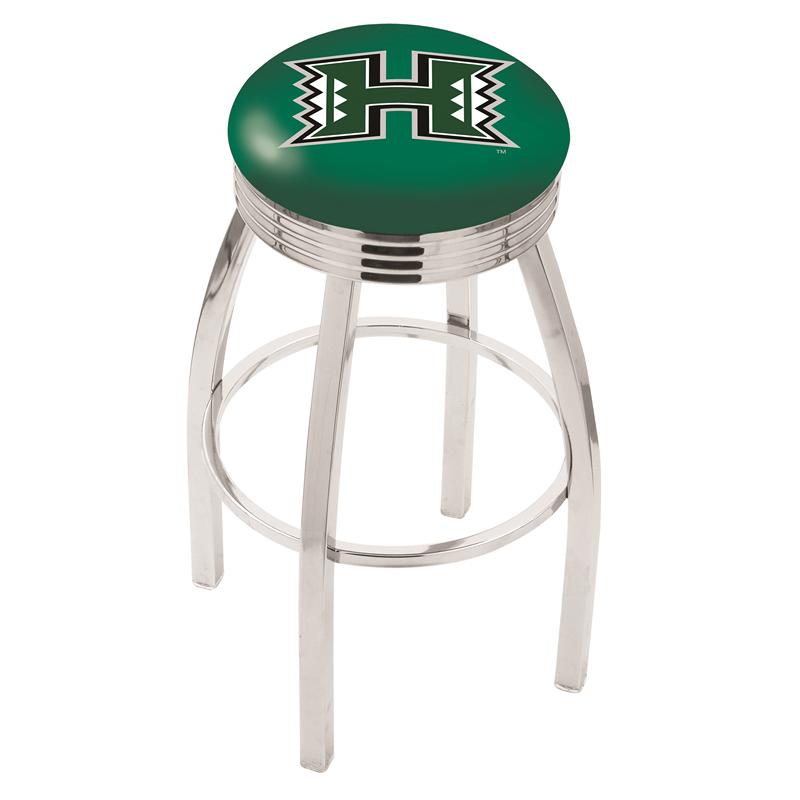 25" L8C3C - Chrome Hawaii Swivel Bar Stool with 2.5" Ribbed Accent Ring ...