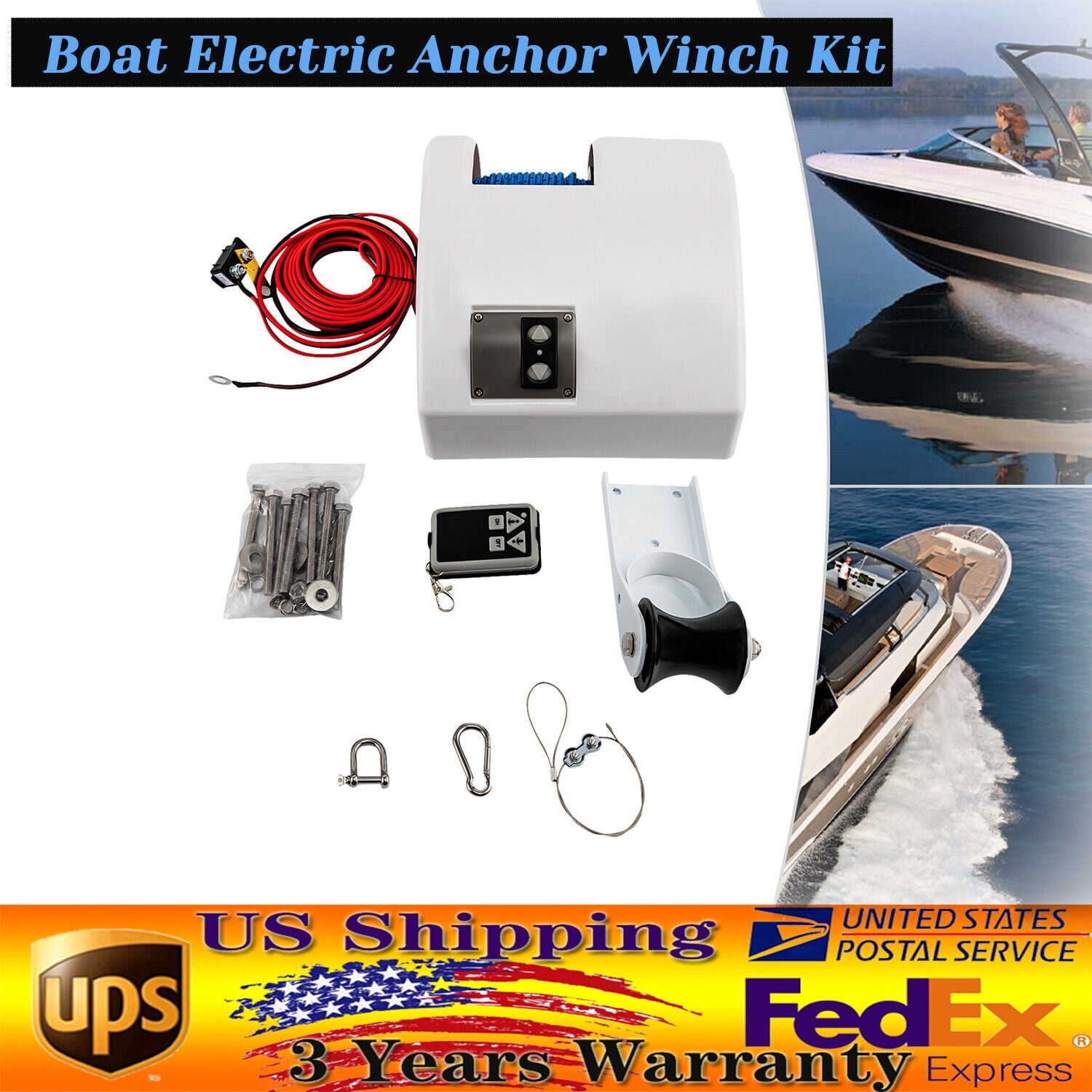 25 LBS Boat Electric Anchor Winch w/ Remote Wireless Control Marine ...