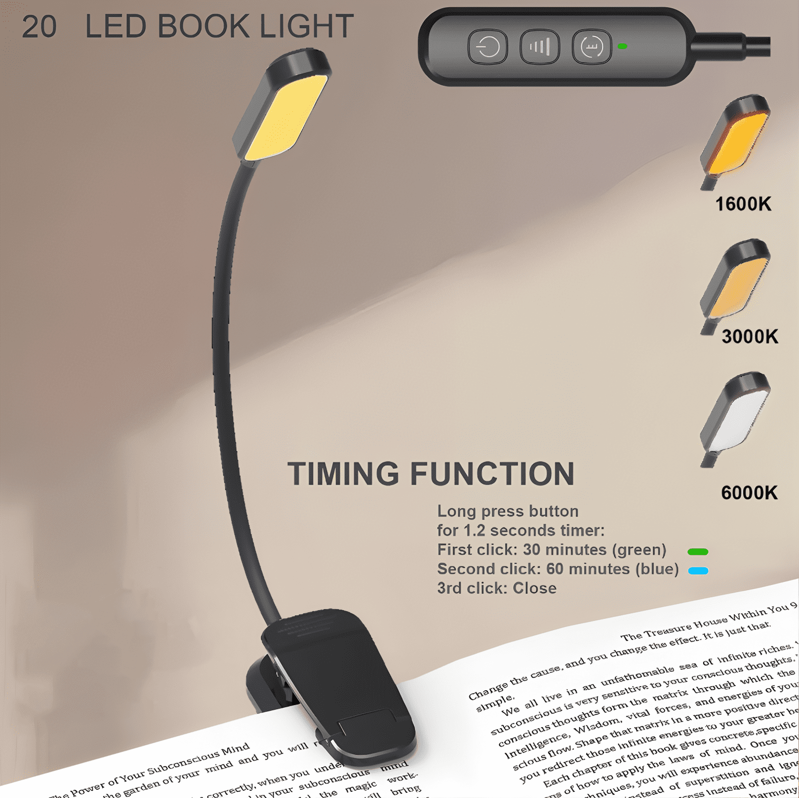 25 LED Rechargeable Book Light for Reading in Bed with Memory Function ...