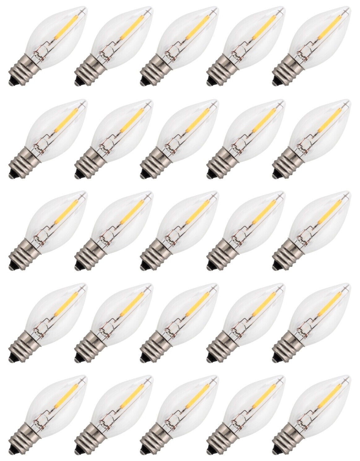 25 LED Replacement Light Bulbs for Electric Candle Lamps C7 Base, 0.7w ...