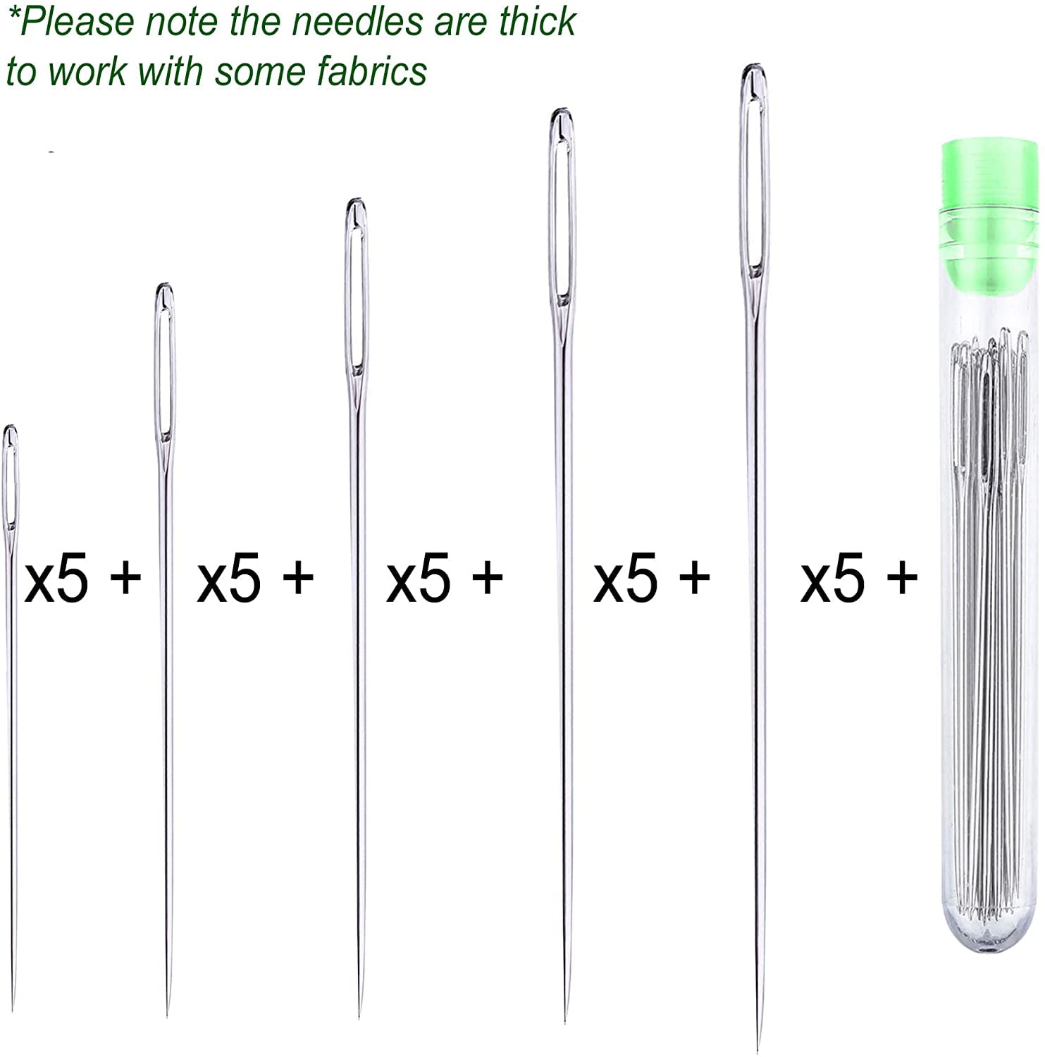 25 Large Eye Stitching Needles - 5 Sizes Big Eye Hand Sewing Needles in ...
