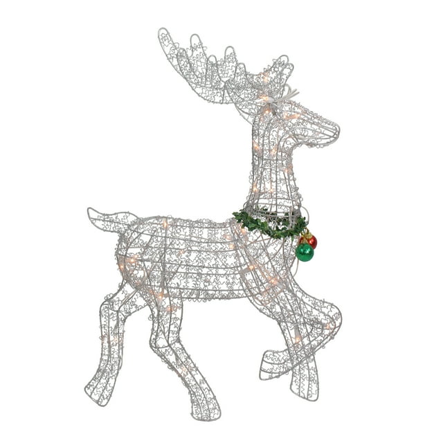 25" Lighted Silver Sisal Prancing Reindeer Christmas Yard Art Decoration - Walmart.com