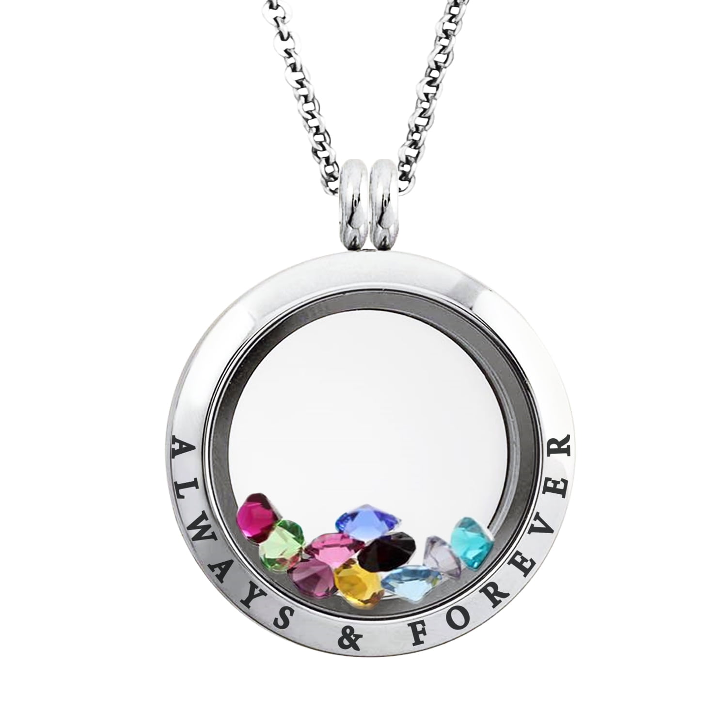 Tioneer Stainless Steel Always & Forever Engraved Floating Glass Charm ...