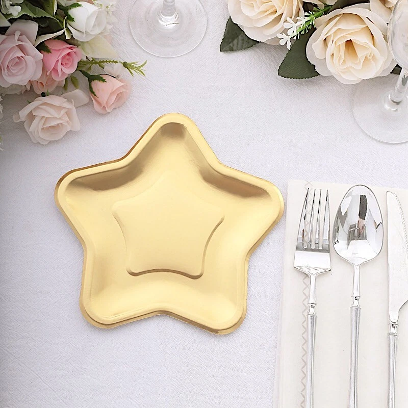 25 Matte Gold 7 In Star Shaped Disposable Dinner Paper Plates Party ...