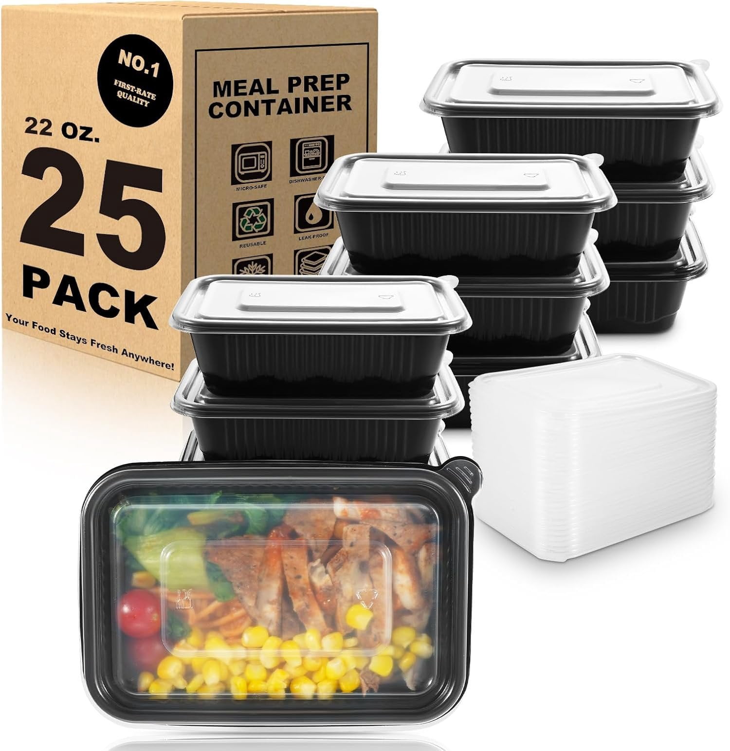 25- Meal Prep Containers,22 Oz 1-Compartment to go Containers with ...