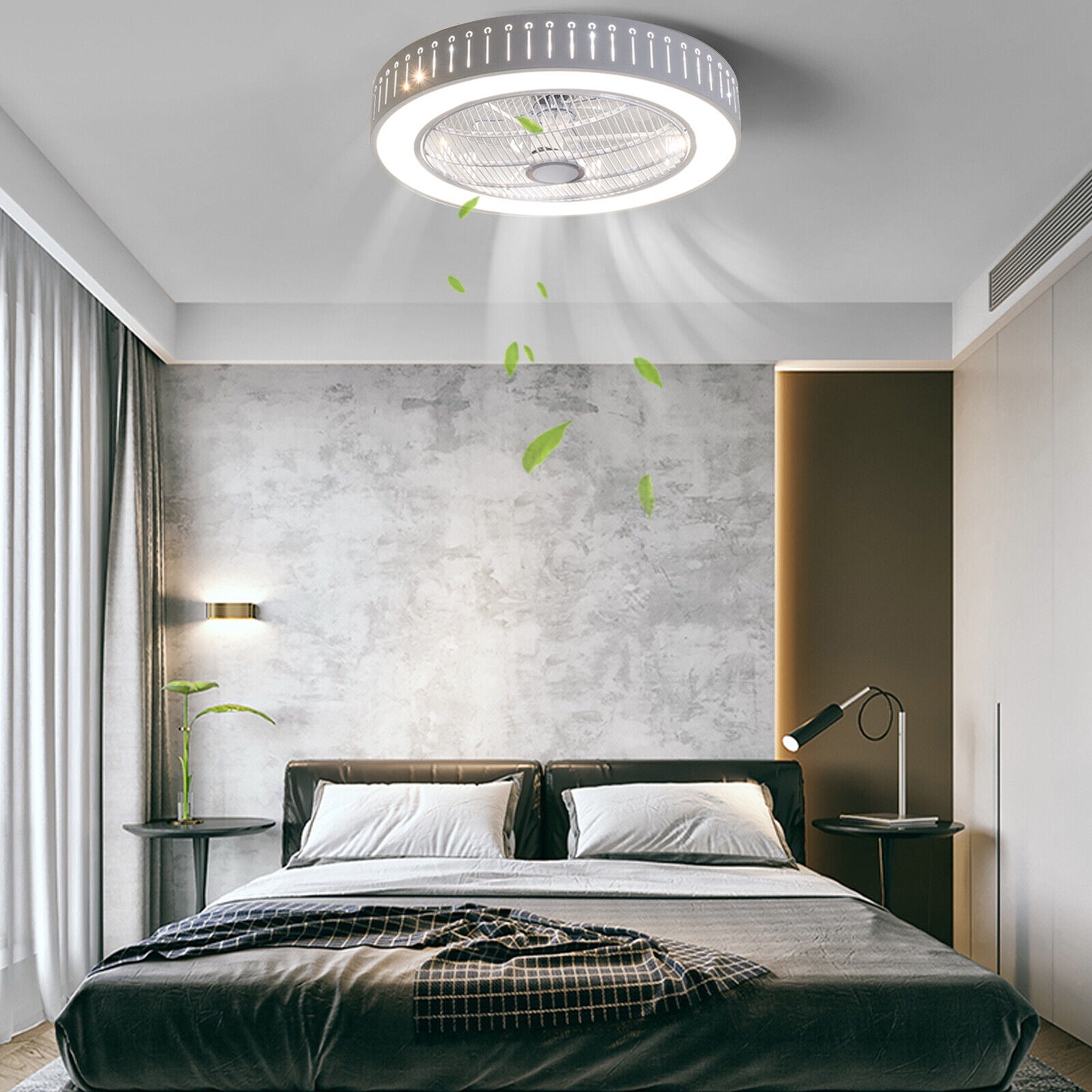 25" Modern Ceiling Fan Light Bladeless Invisible Blades Dimmable LED ...