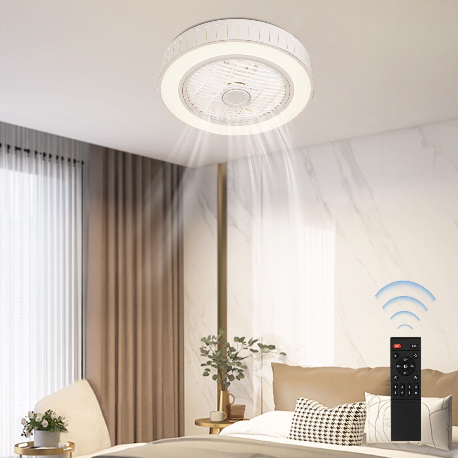 25" Modern Ceiling Fan Light Bladeless Invisible Blades Dimmable LED ...
