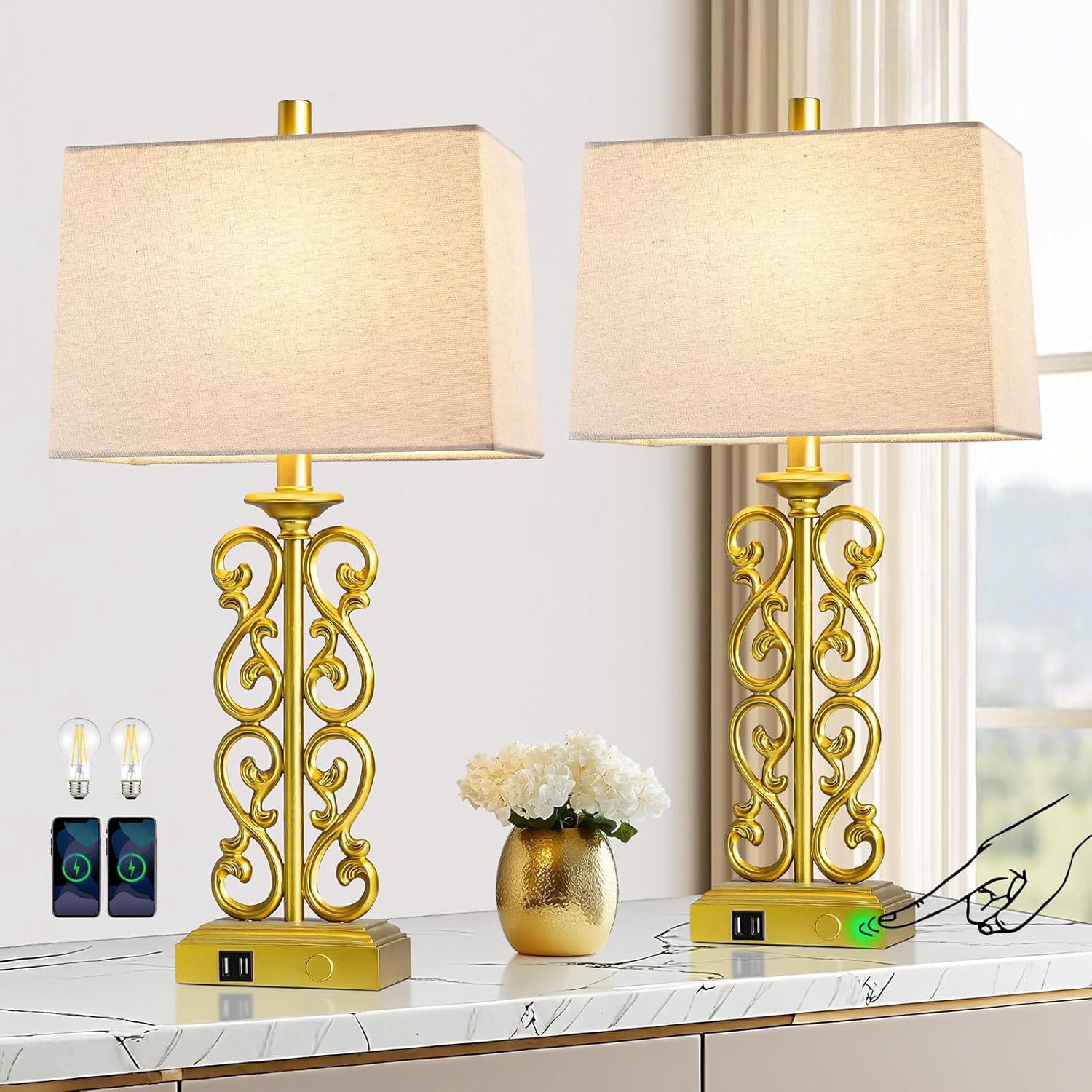 25" Modern Touch Resin Table Lamps Set of 2 for Living Room Bedroom, 3 ...