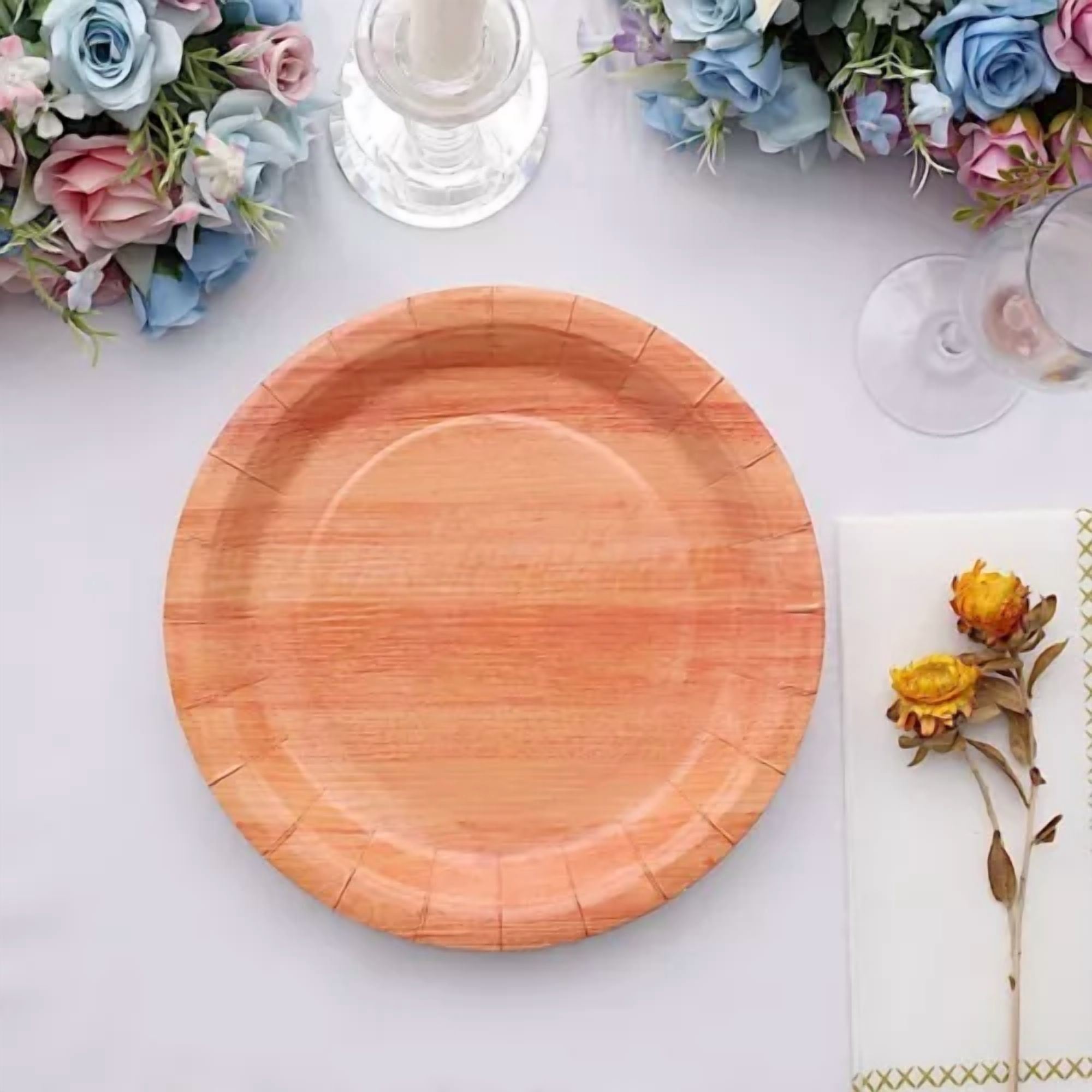 25 Natural 10 In Round Disposable Paper Plates Wood Grain Design Party ...