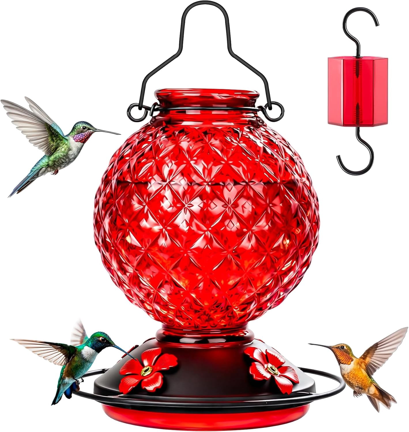 25 OZ Glass Hummingbird Feeder for Outdoors Hanging, Humming Bird ...