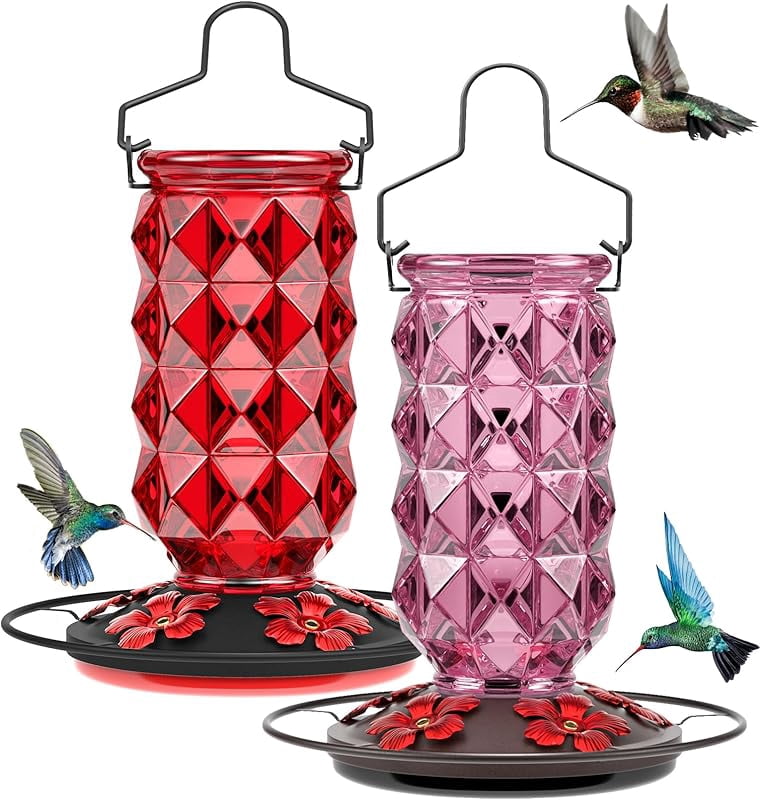 25 Ounces Large Glass Hummingbird Feeders for Outdoors, Wild Bird ...