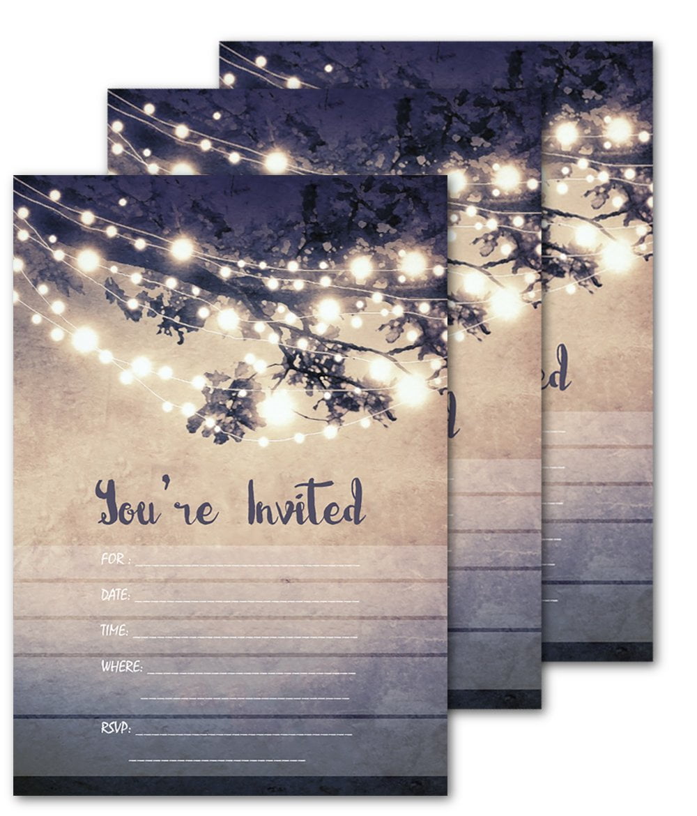 25 Outdoor Lights You're Invited Party Invitations 5x7 Card Stock with ...