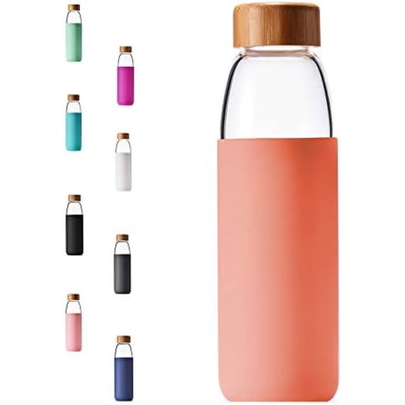 25 Oz Borosilicate Glass Water Bottles with Bamboo Lid, BPA-FREE, Non ...