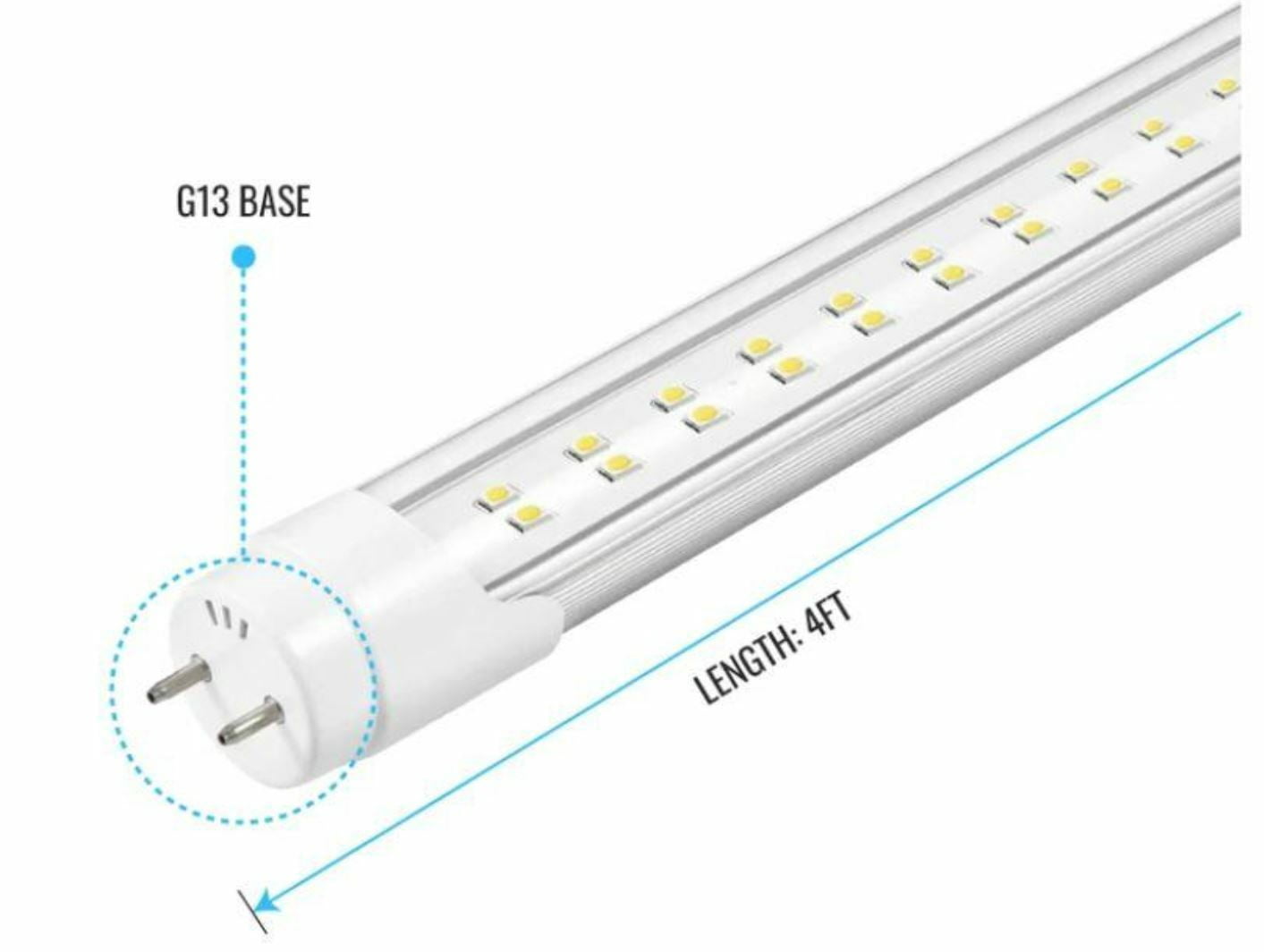 25 PACKS 4FT-24W-UL-TWO PIN G13 CLEAR T8 6500K LED TUBE LIGHT TWO LINES ...