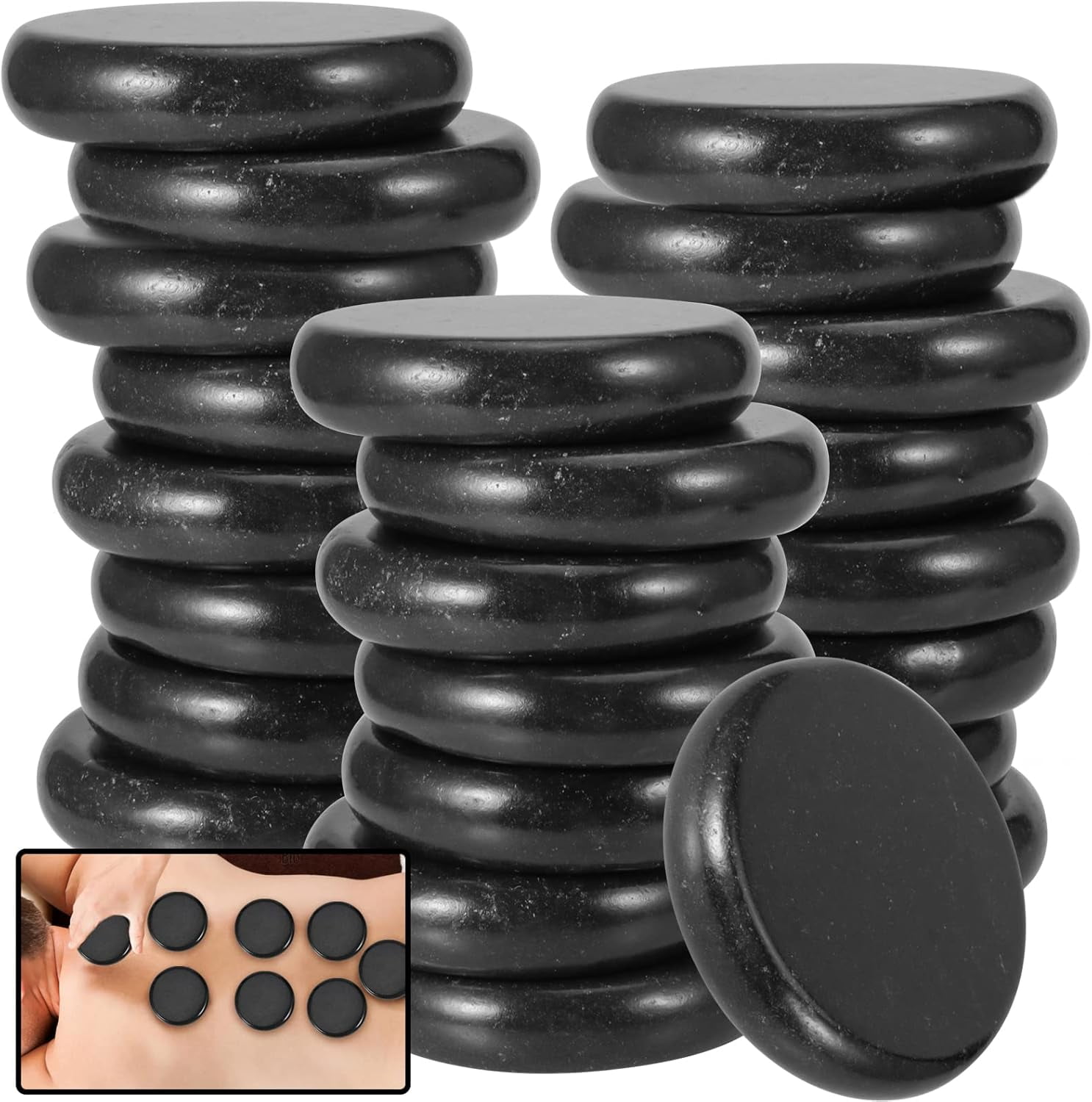 25 PCS 3.15 Inches Basalt Massage Stones, Hot Stones for Massage, Black ...