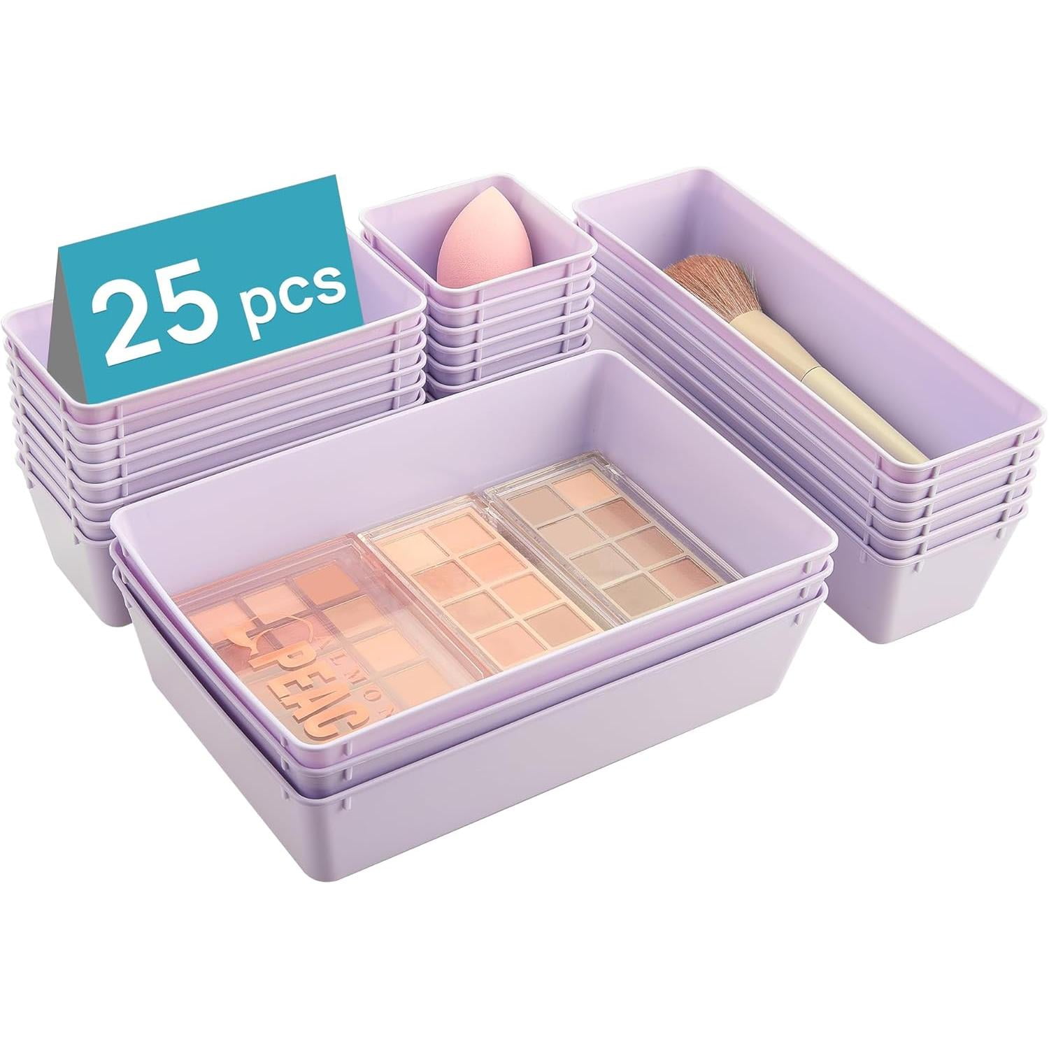 25 PCS Clear Plastic Drawer Organizers Set, 4-Size Versatile Bathroom ...