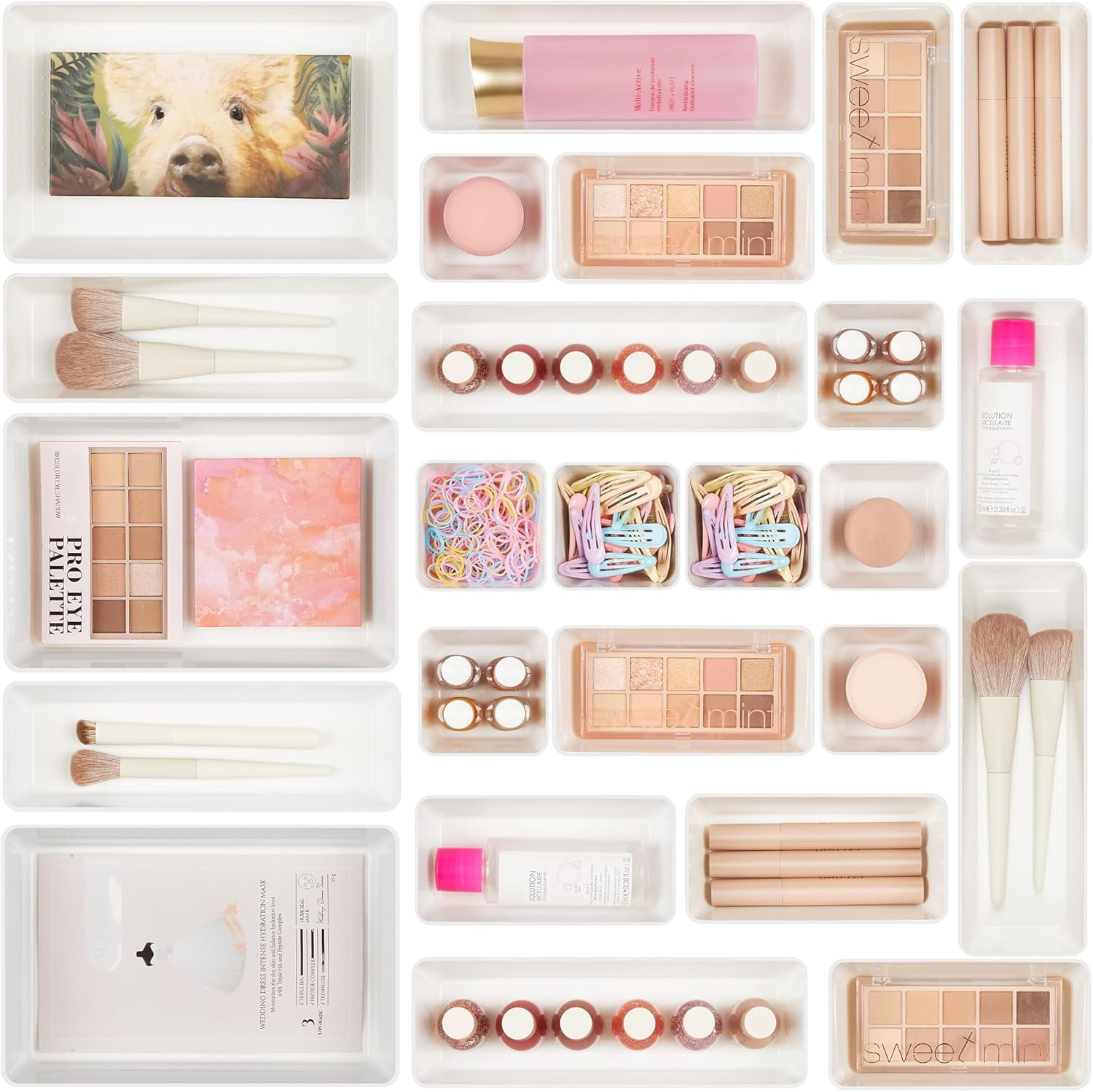 25 PCS Clear Plastic Drawer Organizers Set, 4-Size Versatile Bathroom ...