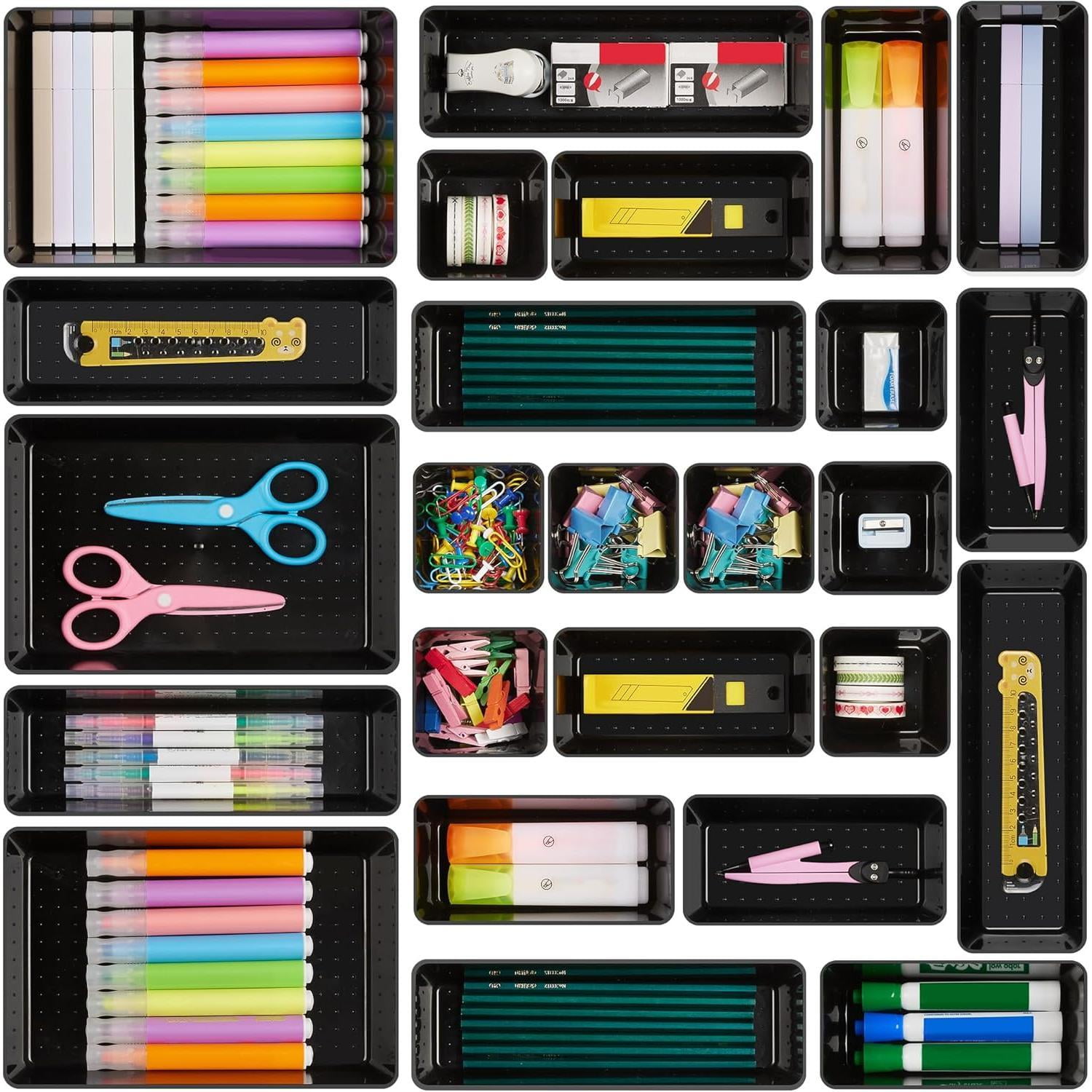 25 PCS Clear Plastic Drawer Organizers Set, 4-Size Versatile Bathroom ...