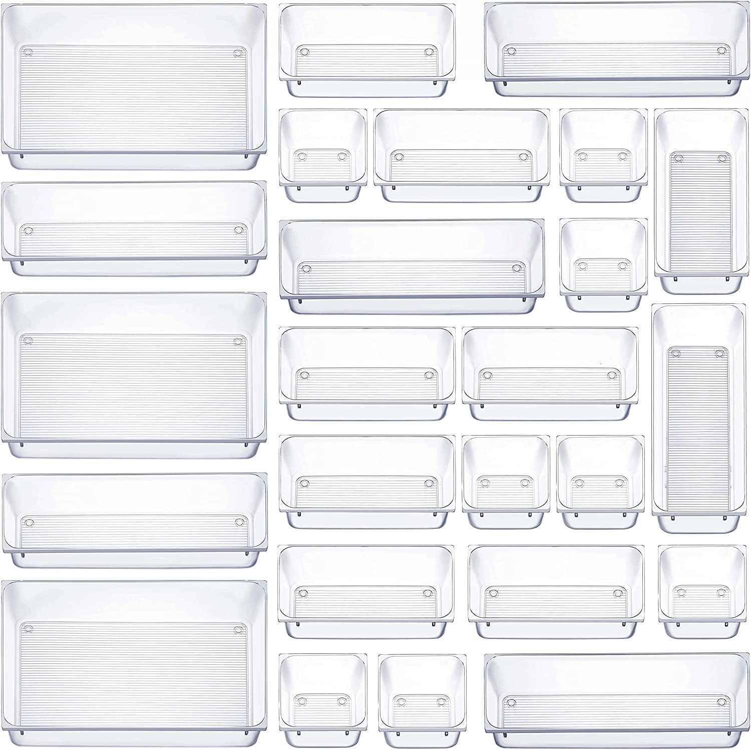 Walmart 25 PCS Clear Plastic Drawer Organizers Set, 4-Size Storage Bins ...