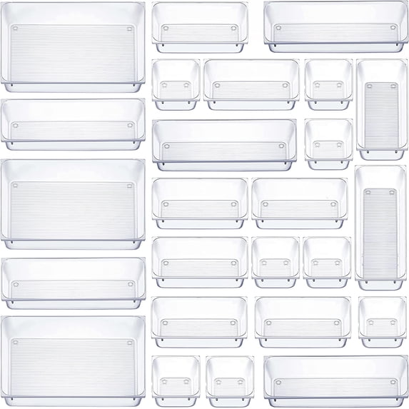 Walmart 25 PCS Clear Plastic Drawer Organizers Set, 4-Size Storage Bins ...